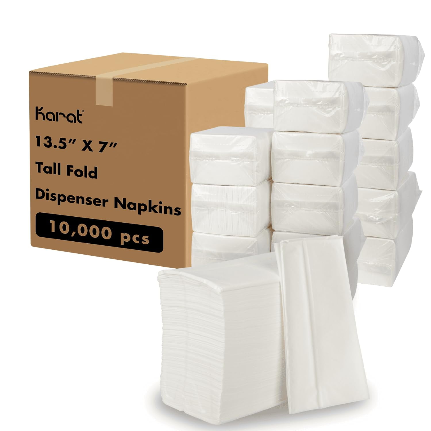 Karat Tall Fold Napkins - 1 Ply, White, Perfect for Restaurants and ...