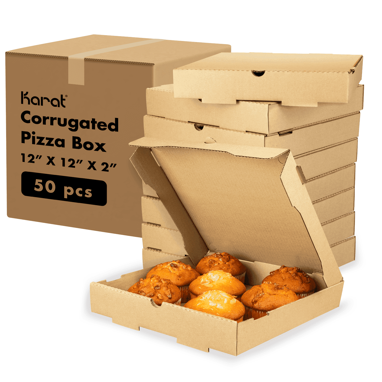 Karat Ventilated & Convertible to Plate Pizza Boxes, 12"x12"x2 ...