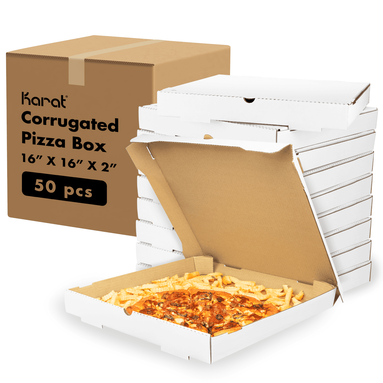 Karat White Pizza Boxes - Grease-Resistant Corrugated Pizza Box ...