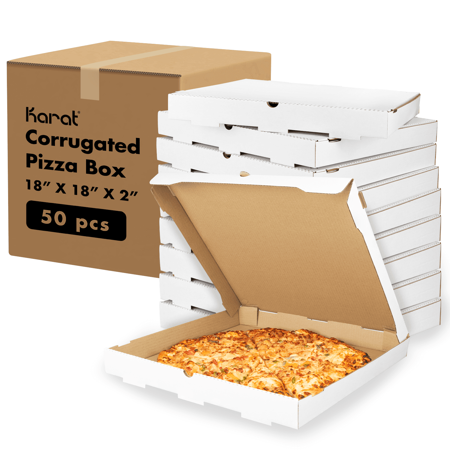 Karat White Pizza Boxes - Grease-Resistant Corrugated Pizza Box ...