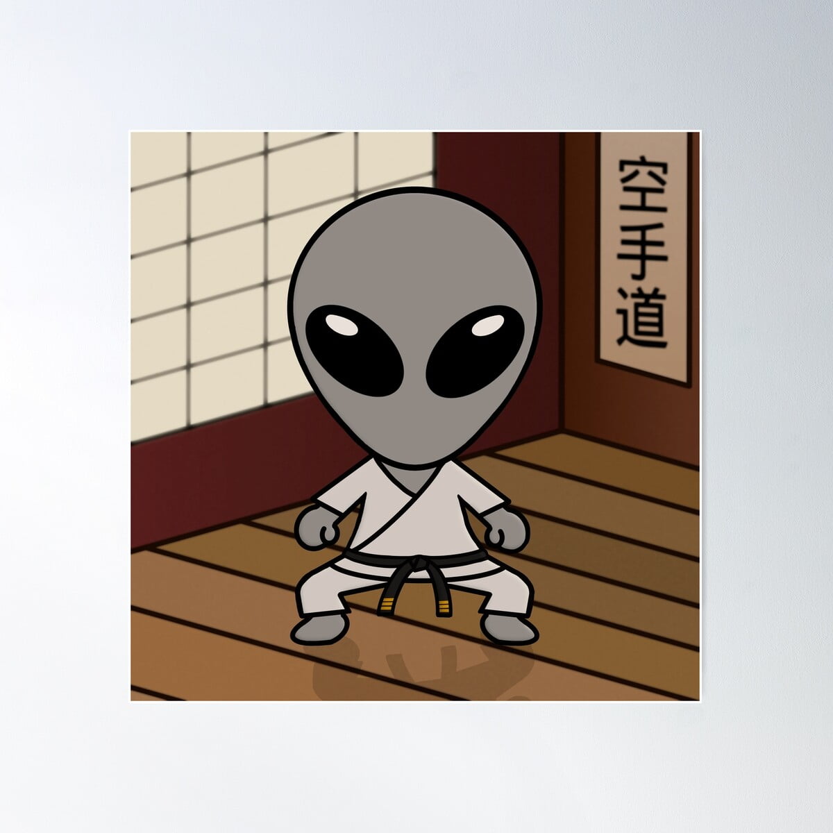 Karate Alien In Dojo (White Gi) Poster Wall Art, Modern Wall Decor For ...