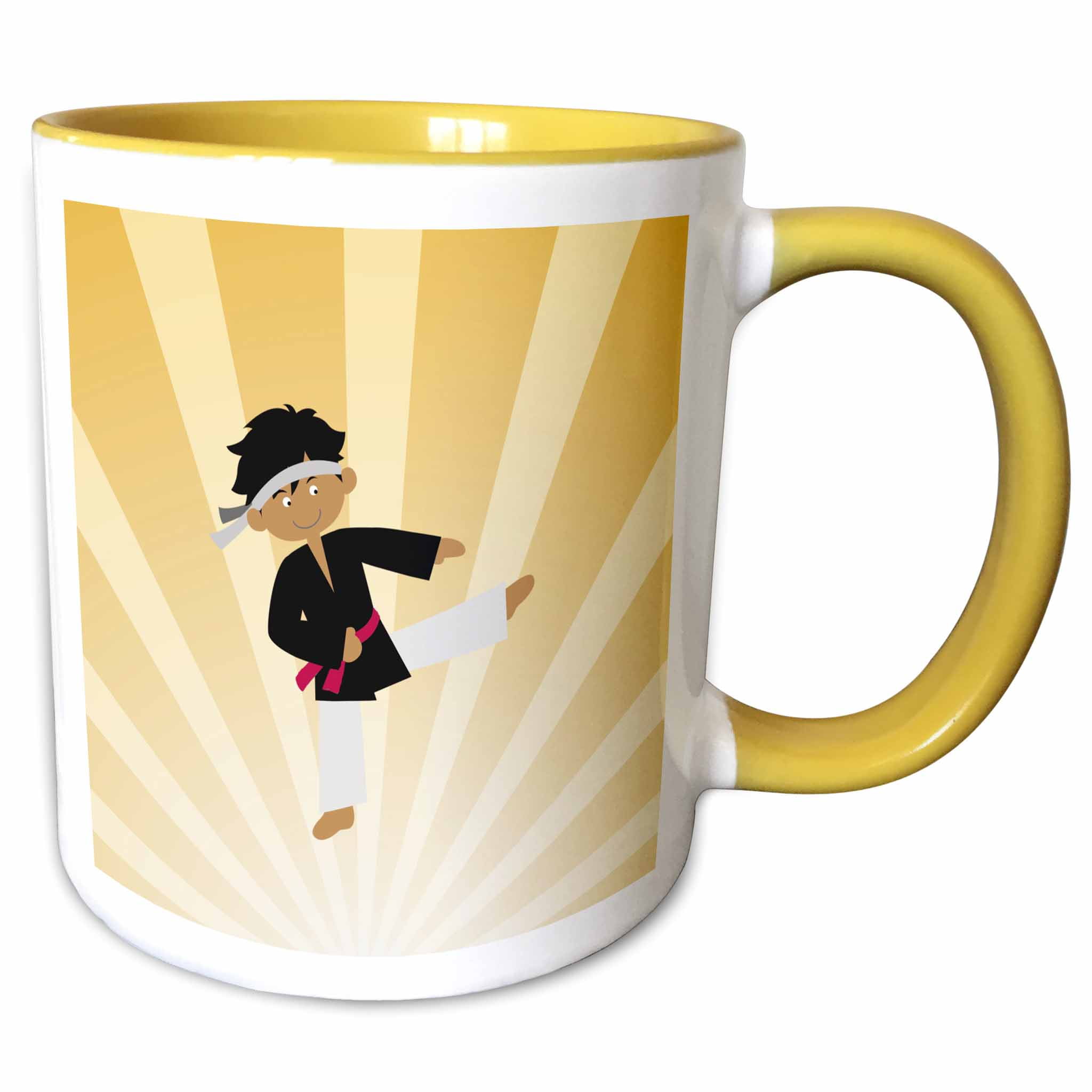 Karate Boy with Red Belt, Background Yellow and Orange Rays 11oz Two ...
