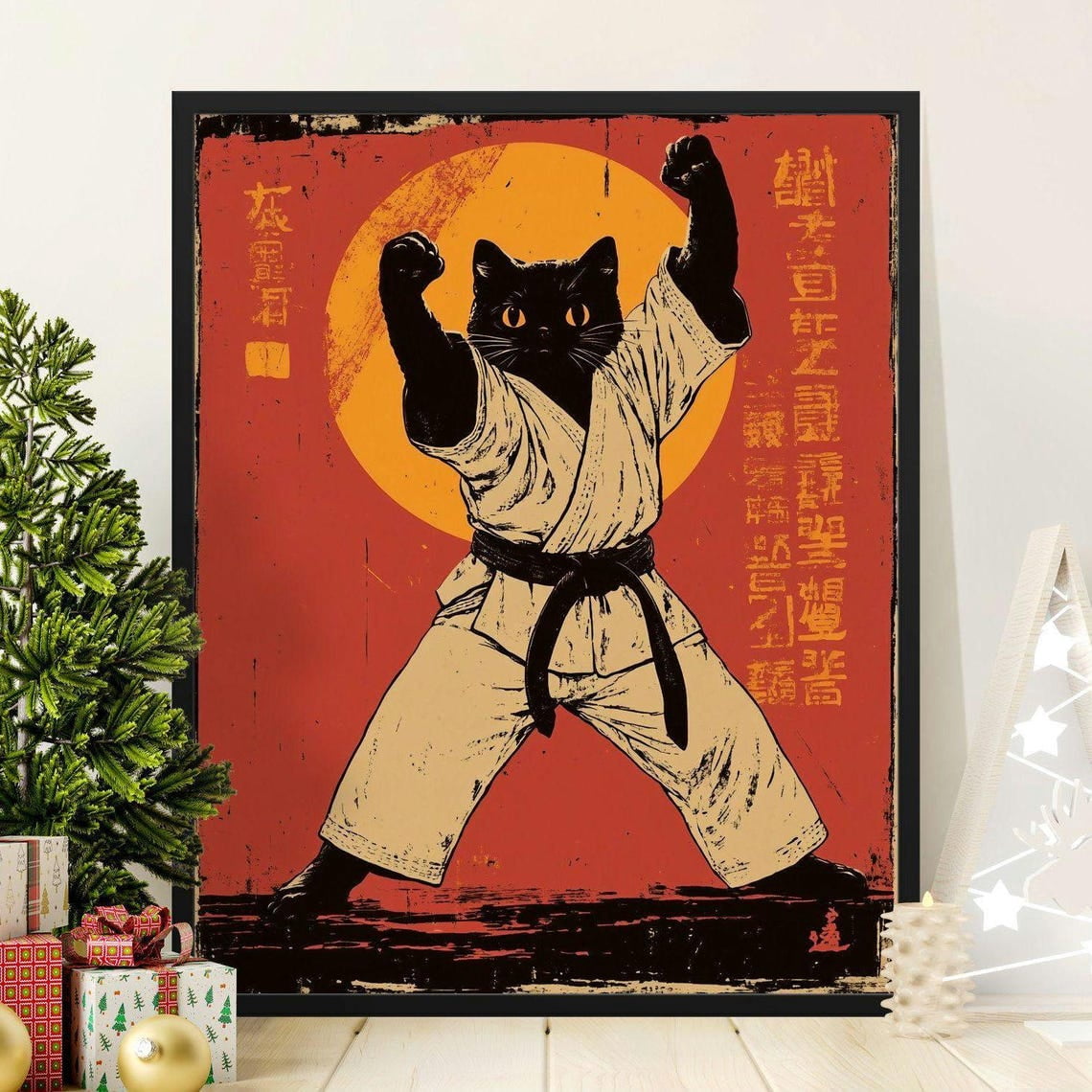 Karate Cat Poster, Martial Arts Wall Art, Vintage Cat Artwork, Funny ...
