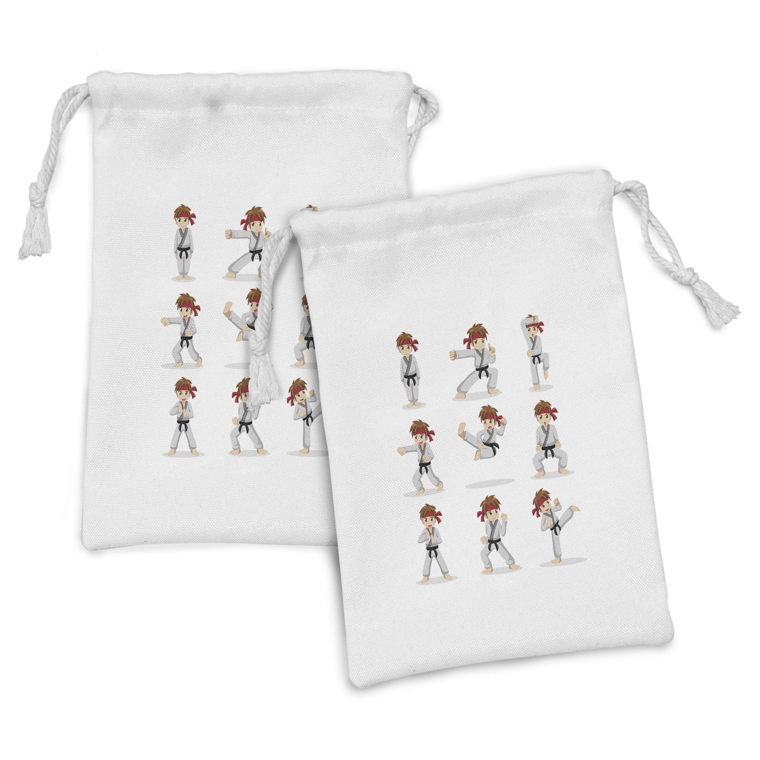 Karate Fabric Pouch Set of 2, Martial Arts Performer Boy Cartoon in ...