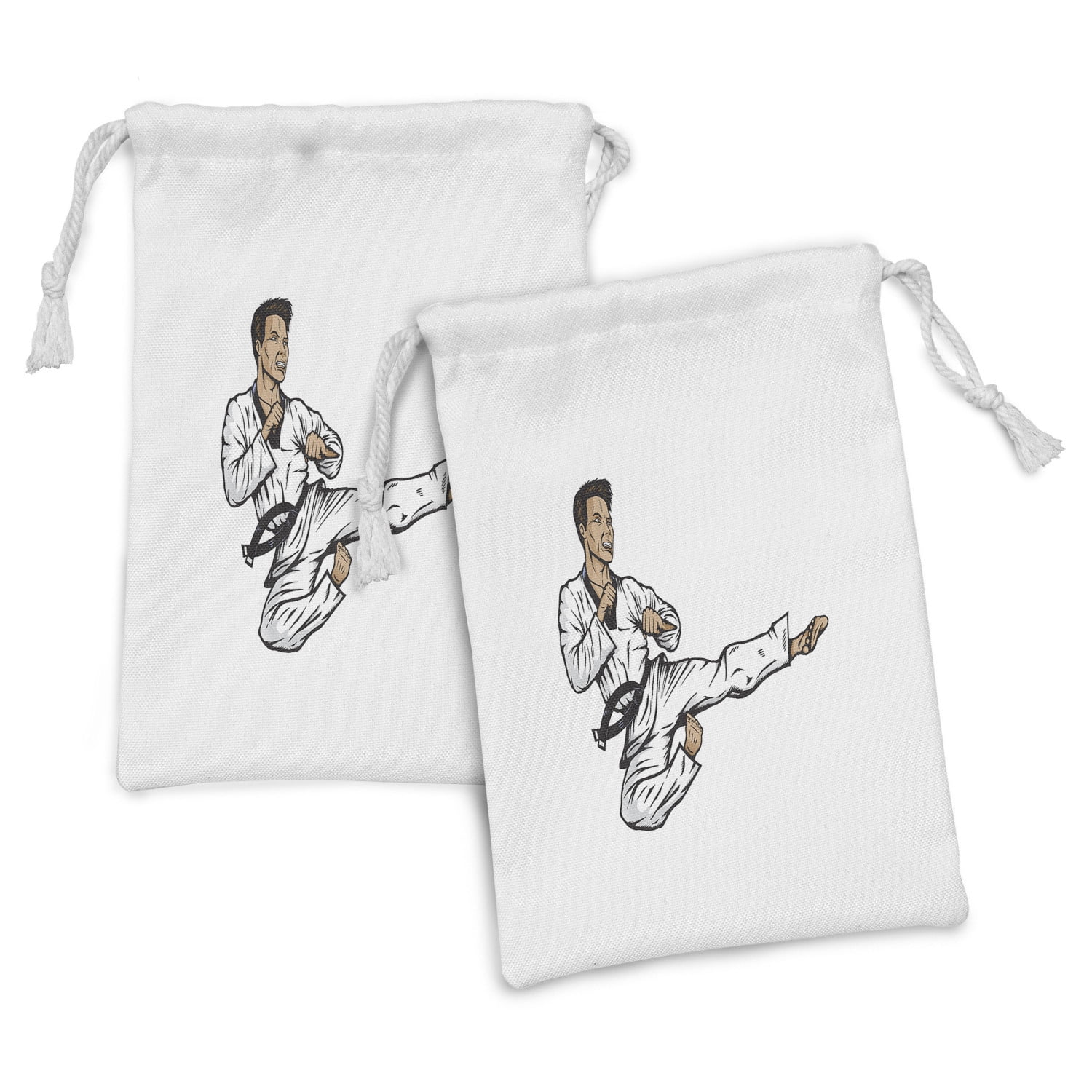 Karate Fabric Pouch Set of 2, Senpai with Black Belt Jump Side Kicking ...