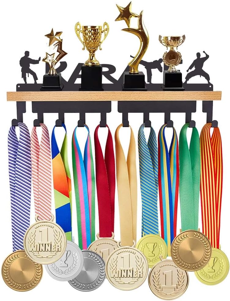 Karate Medal Hanger Display Trophy Shelf Wooden Trophy Shelf with 10 ...