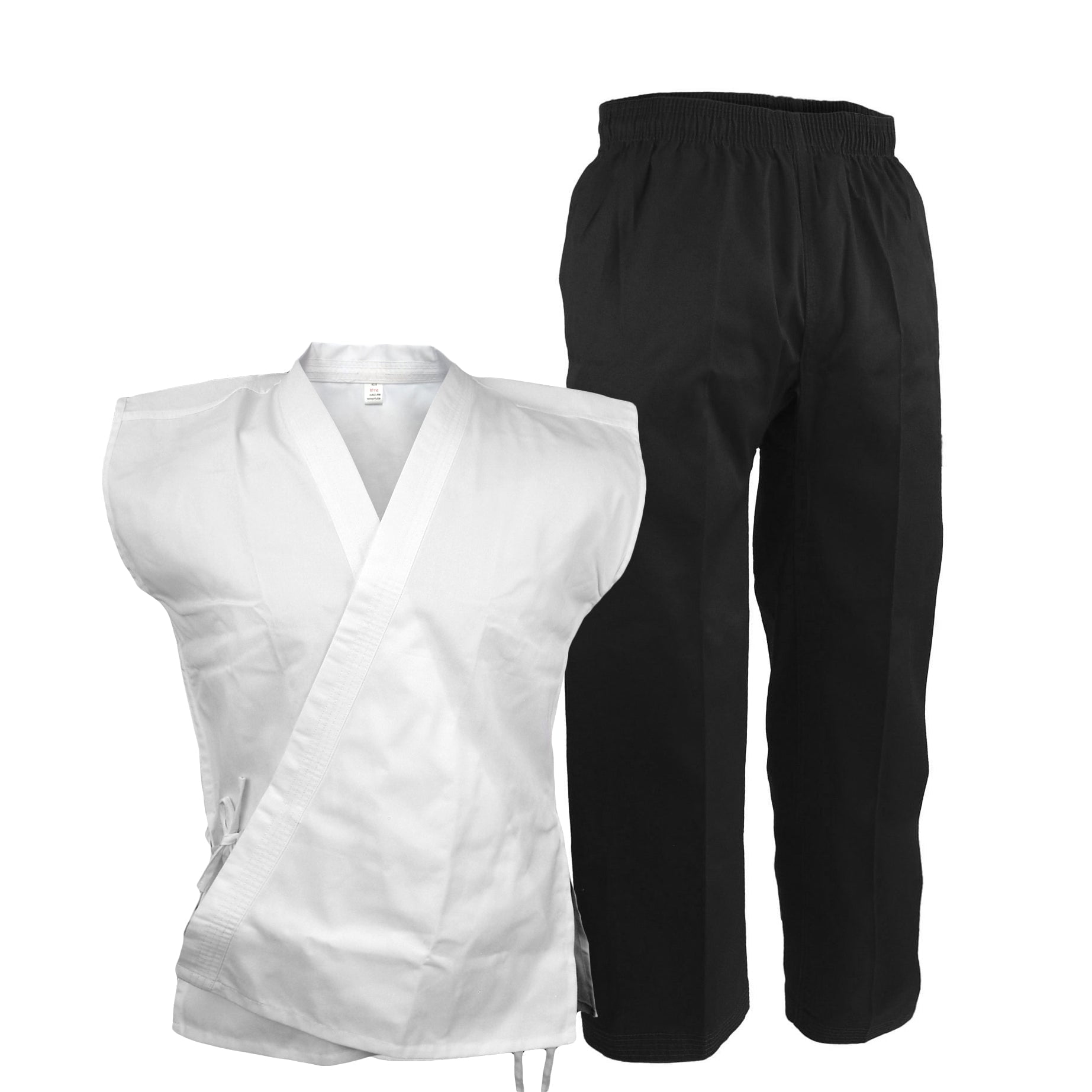 Karate Sleeveless Uniform Gi, White Top and Black Pants, Martial Arts ...