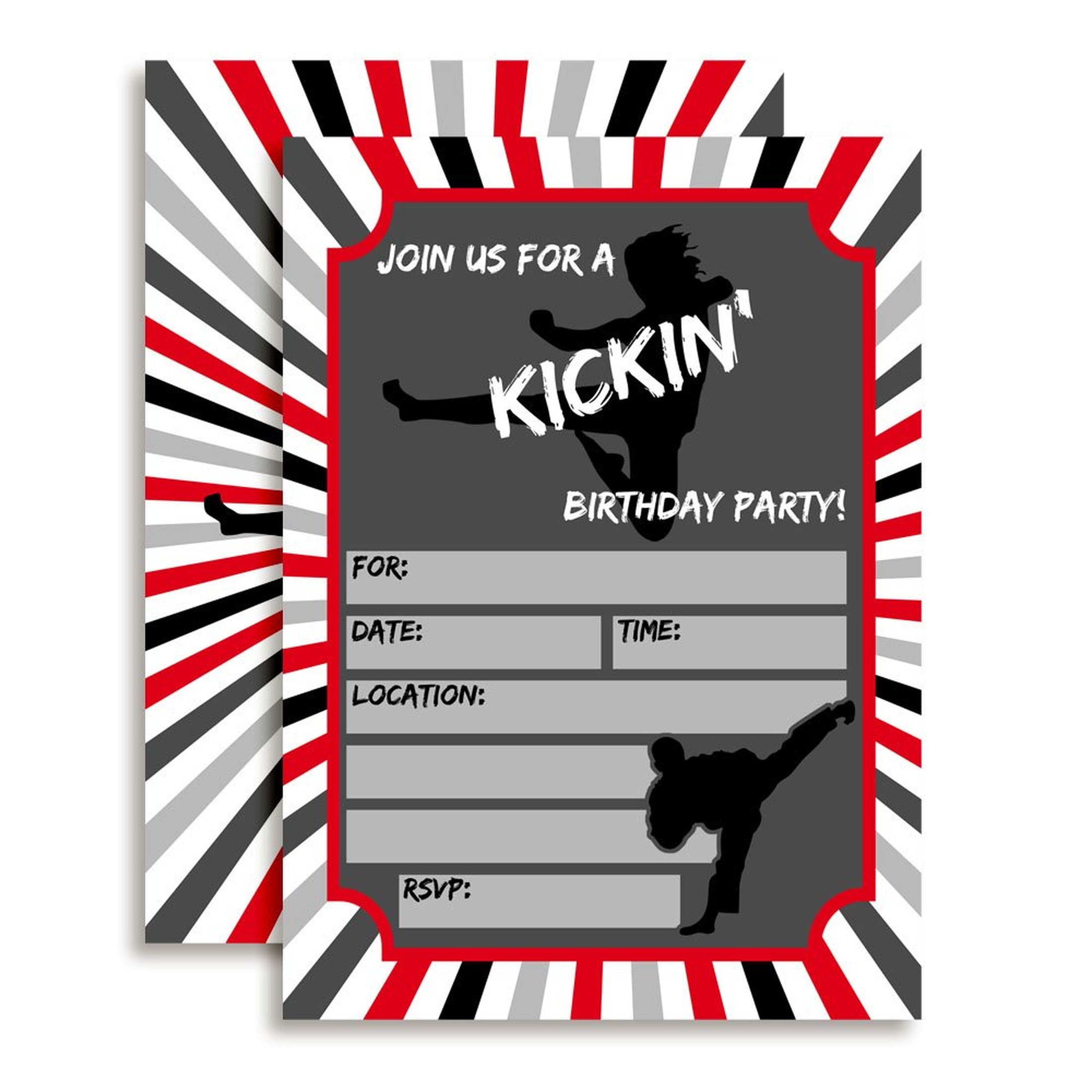 Karate and Tae Kwon Do Birthday Bash Invitations - 20 Fill-In Cards ...