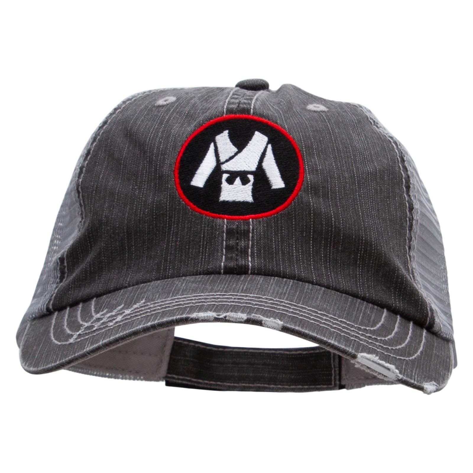 Karate Uniform Embroidered Frayed Mesh Cap - Black OSFM - Walmart.com