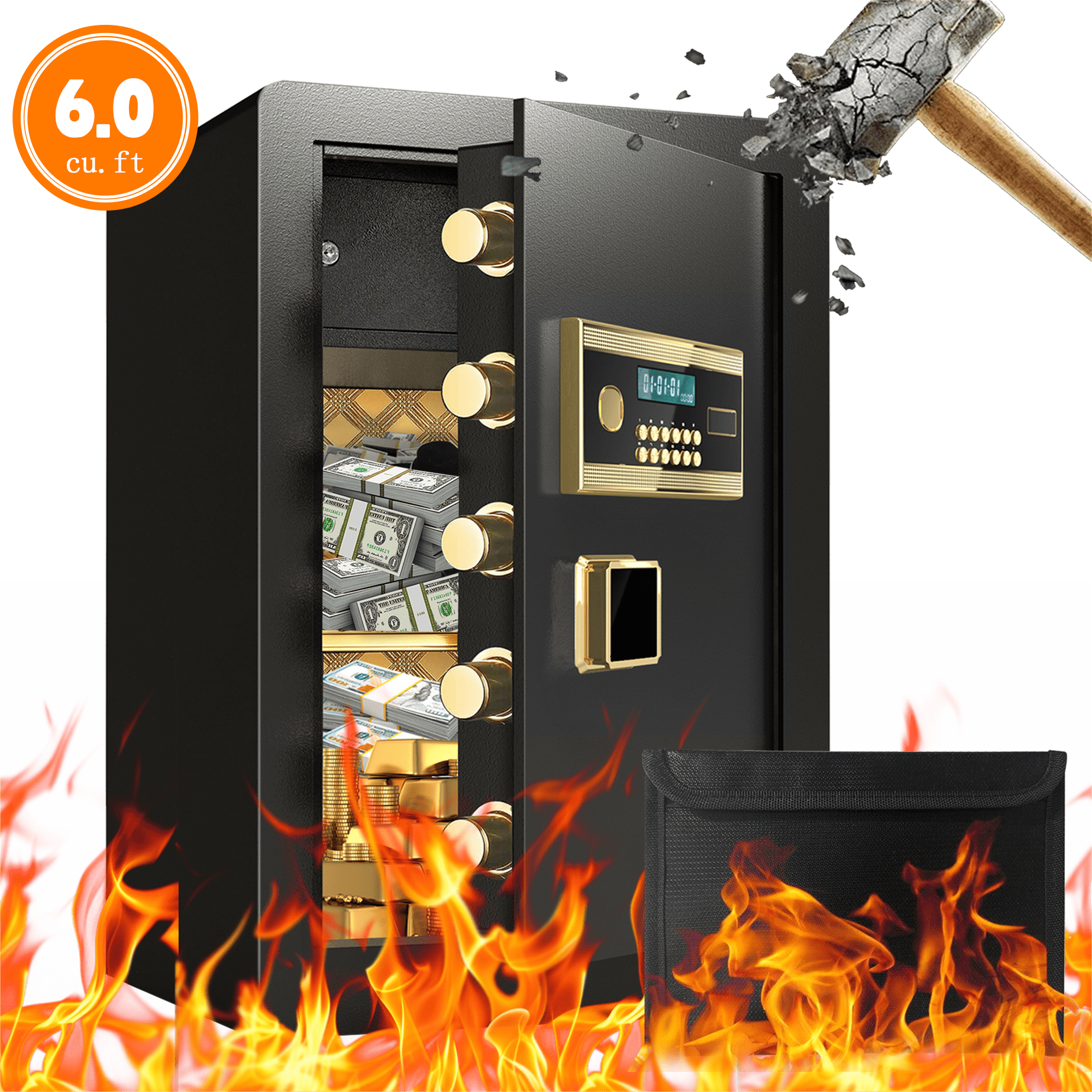 Karbeen 6.0 Cuft Large Home Safe Fireproof Waterproof, Anti-Theft Money ...