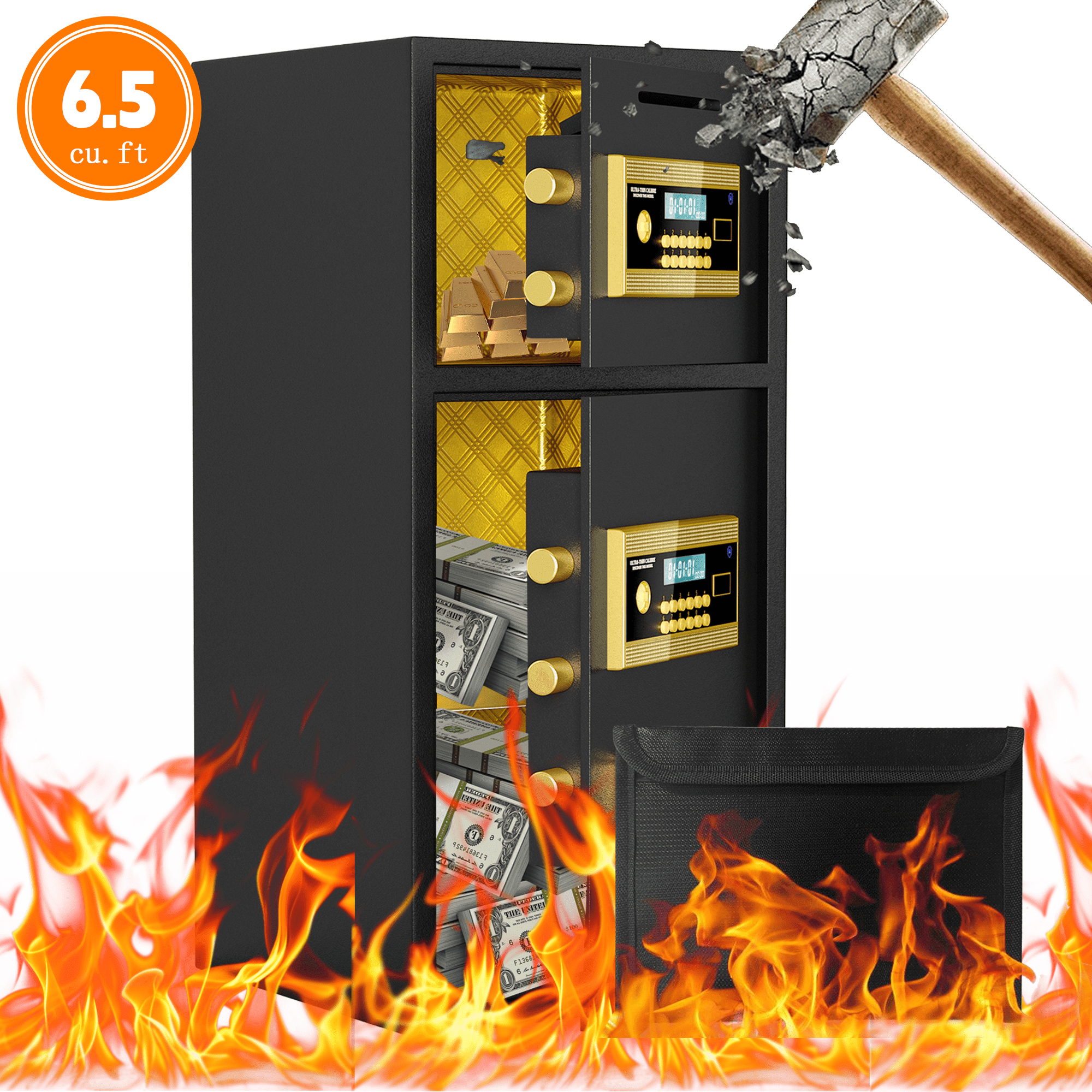 Karbeen 6.5 Cuft Double-Door Large Home Safe Fireproof Waterproof, Anti ...