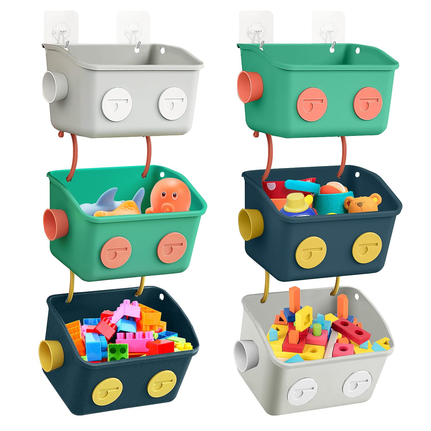 Karceyworth Bath Toy Storage Organizer Basket, 6 Pack Cute Robot ...