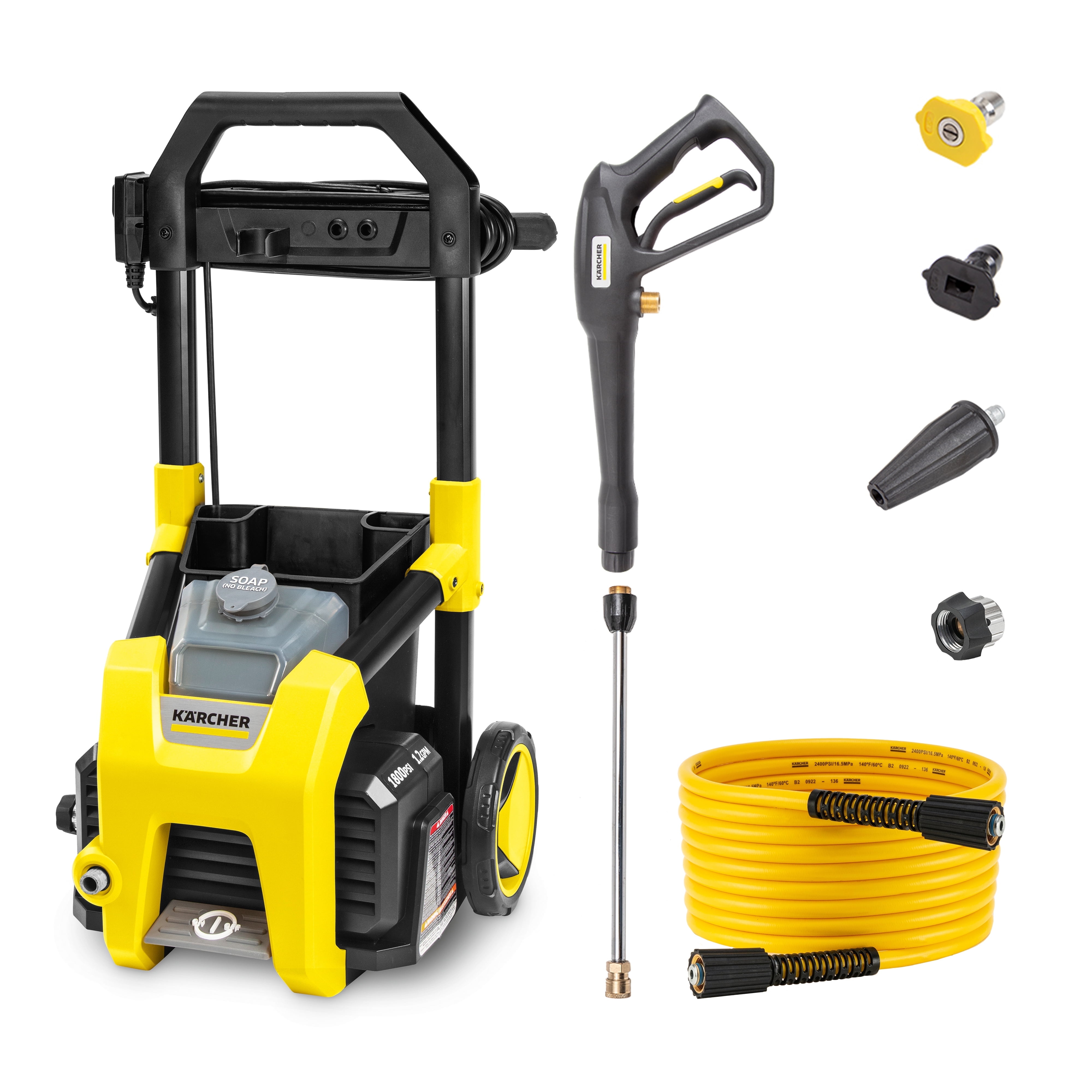 Karcher K1800PS Electric Pressure Washer, 1800 PSI, 1.2 GPM, 3 Nozzles, High-Pressure Hose ...