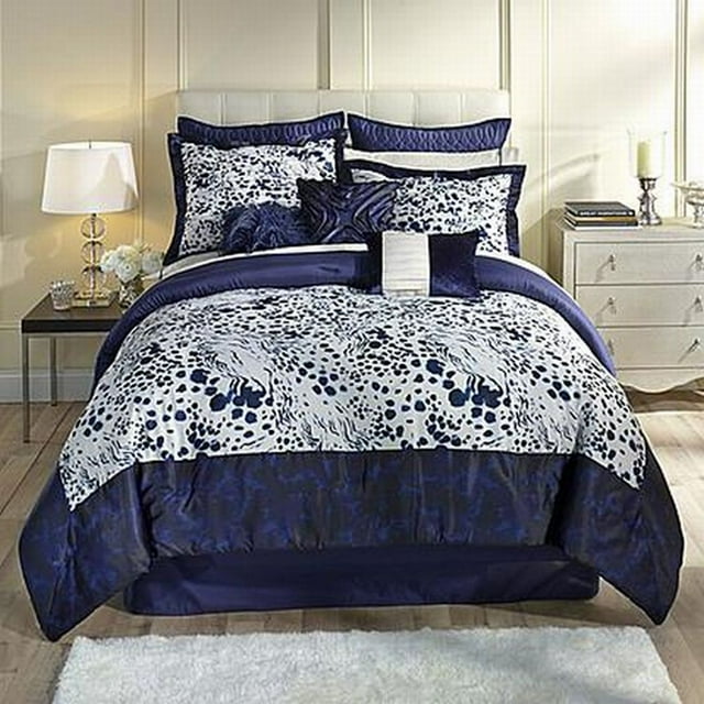 Kardashian Collection Indigo Blue Full Bed Comforter Set Animal Print 4 ...