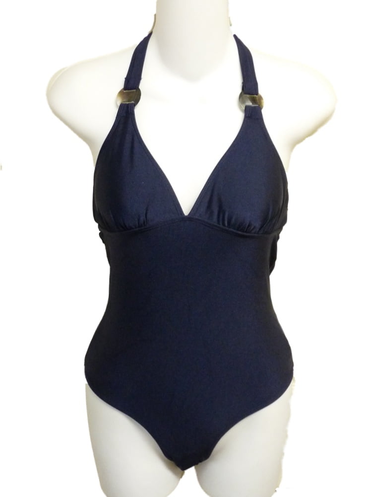 Kardashian Womens Navy Blue Halter One Piece Swim Suit Swimming Bathing ...