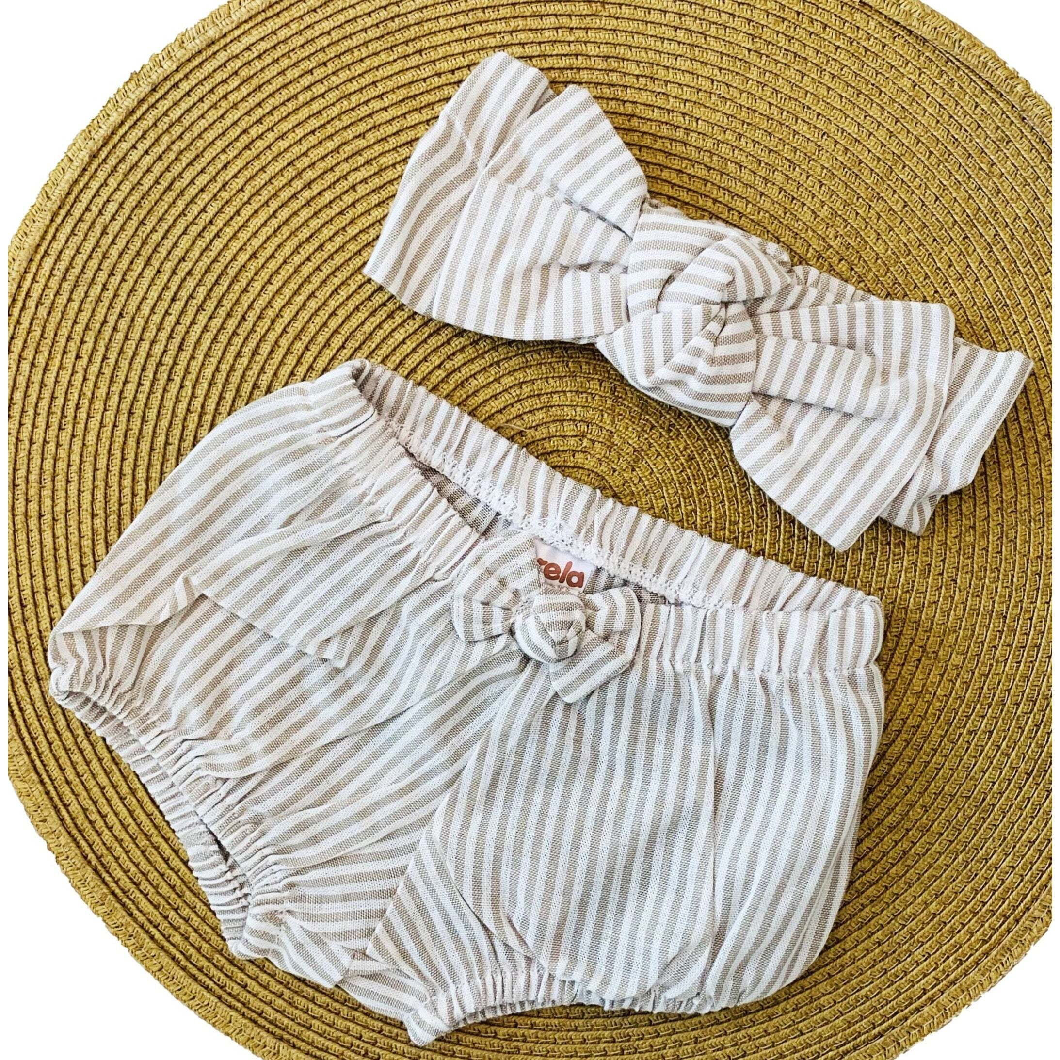 Karela Kids Striped Panty And Bow - 12-24 Months, Beige - Walmart.com