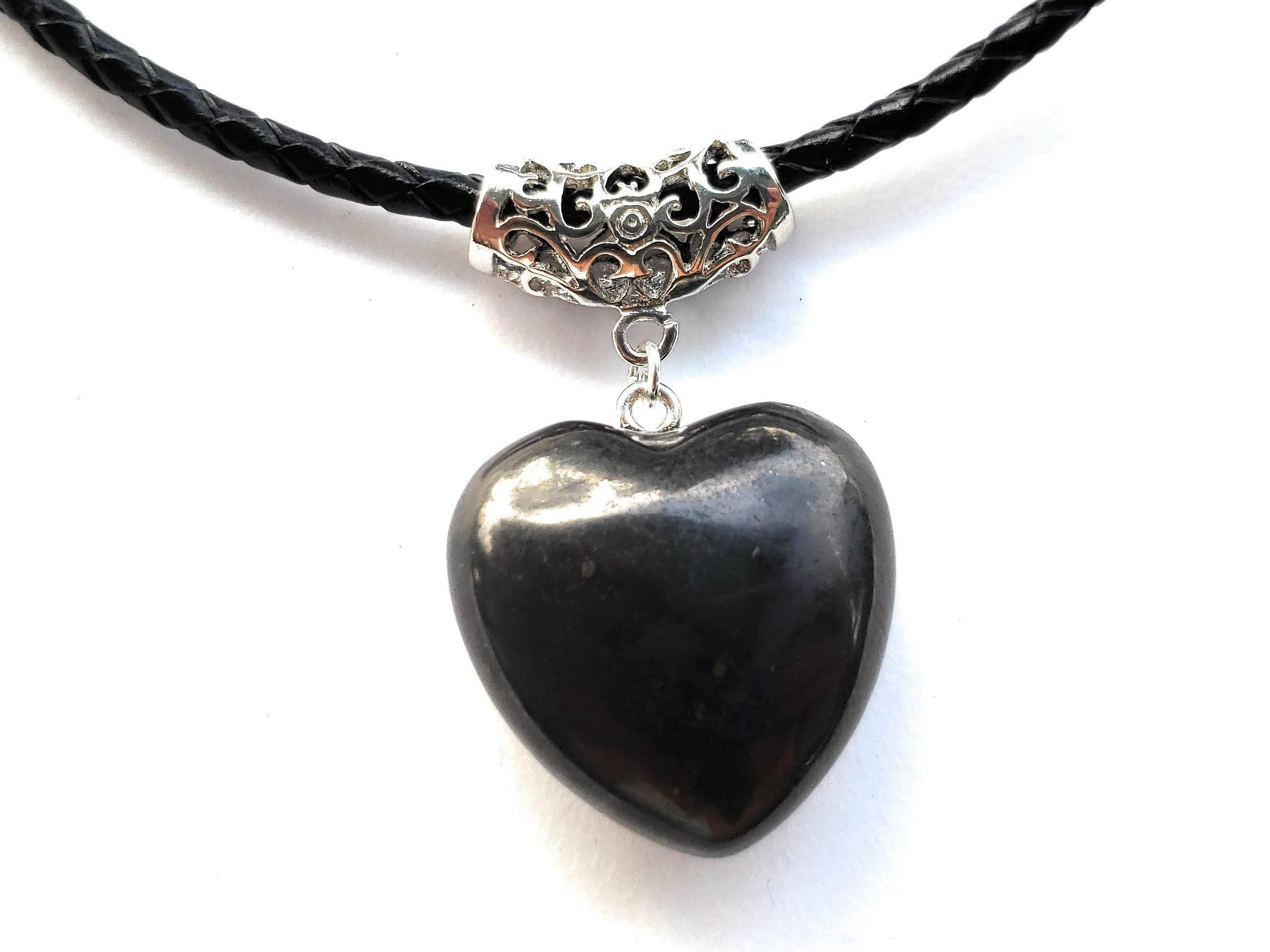 Karelia Creations Puffy Heart Black Shungite Necklace, Silver-Plated ...