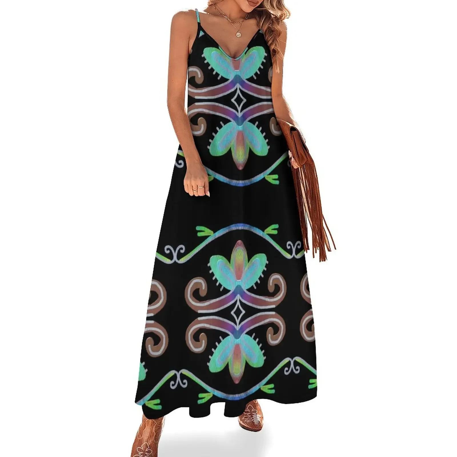 Karen DeLeary Painted Rock Floral Sleeveless Dress Elegant gown party ...