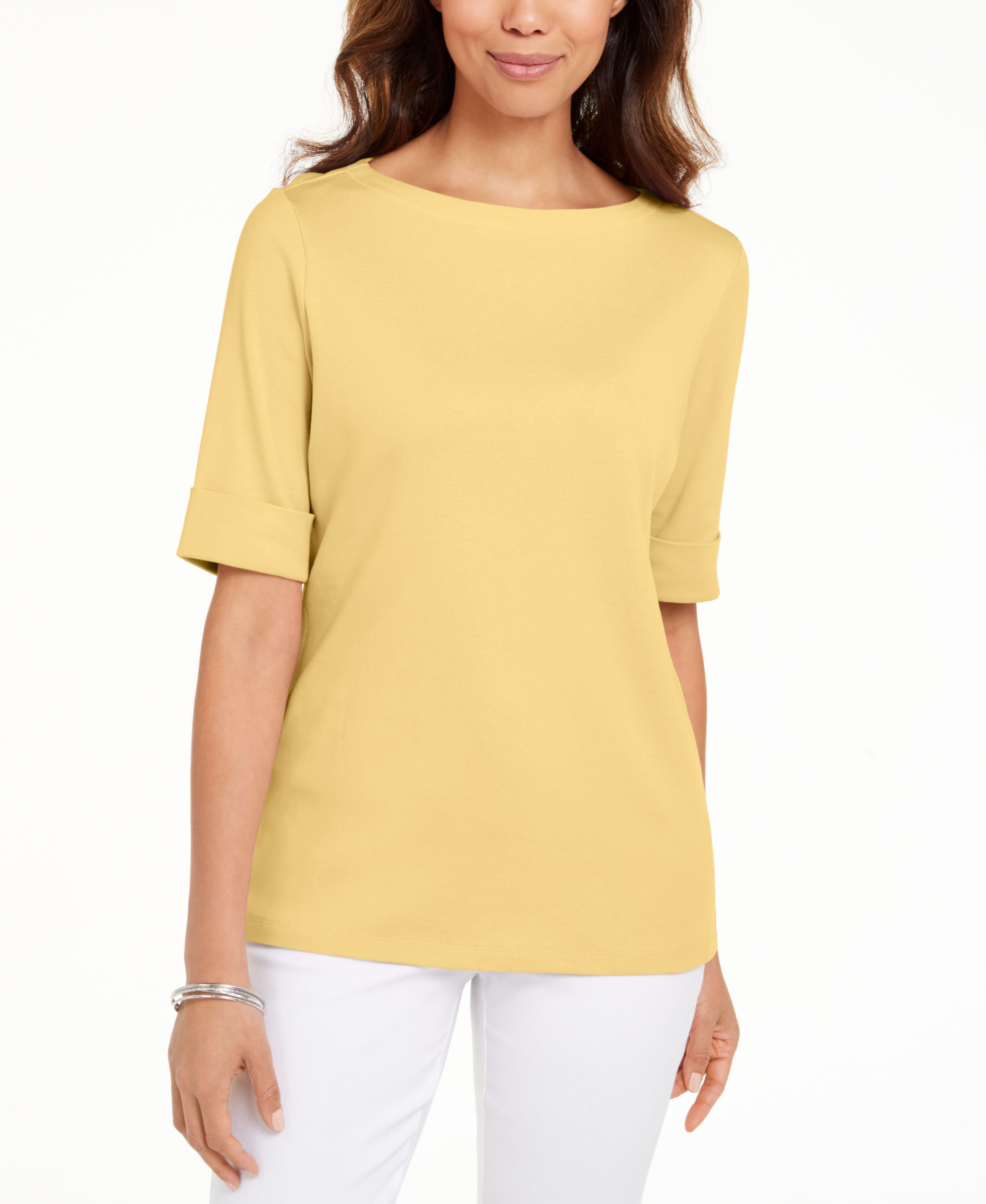 Karen Scott Cotton Boat Neck Top Citron Aura L - Walmart.com