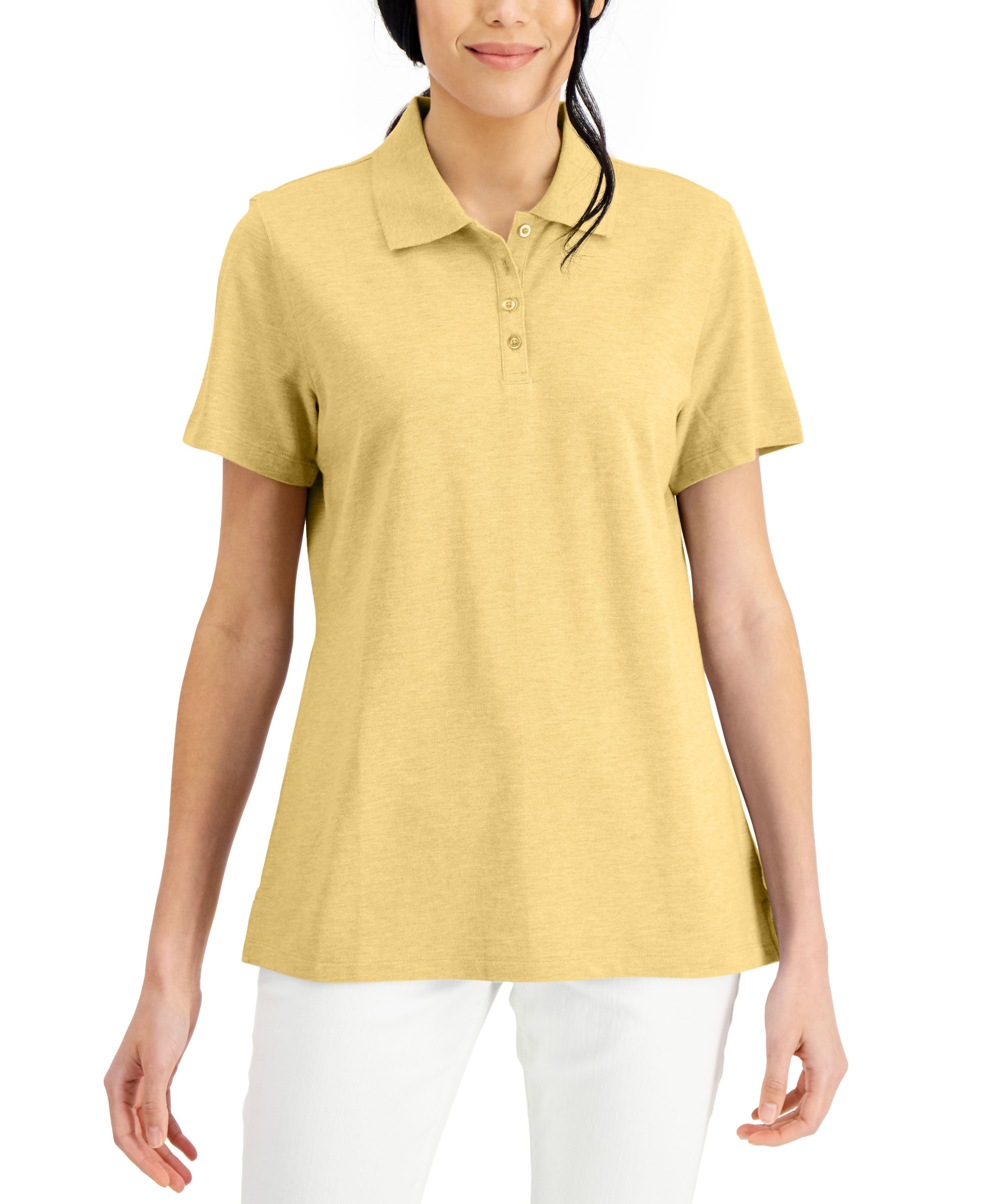Karen Scott Cotton Short Sleeve Polo Shirt Citron Aura M - Walmart.com