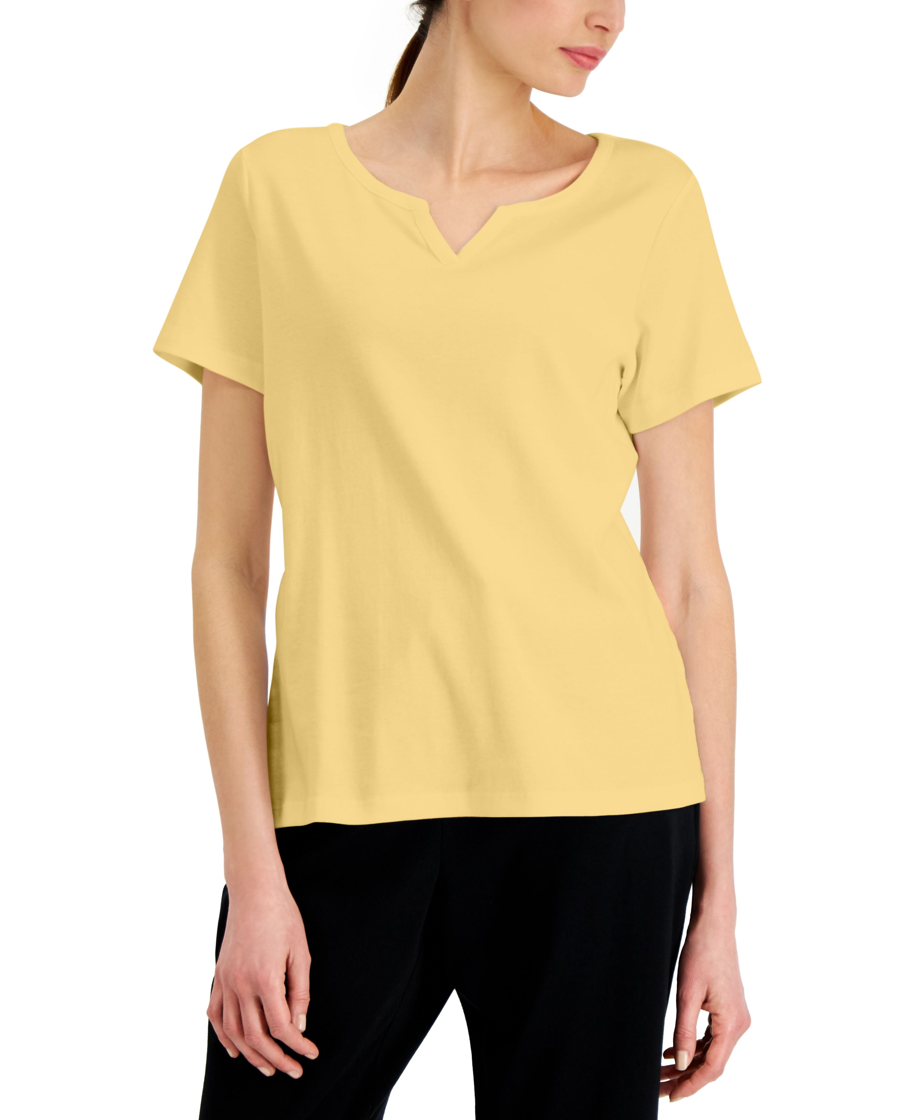 Karen Scott Cotton Split Neck Top Citron Aura L - Walmart.com