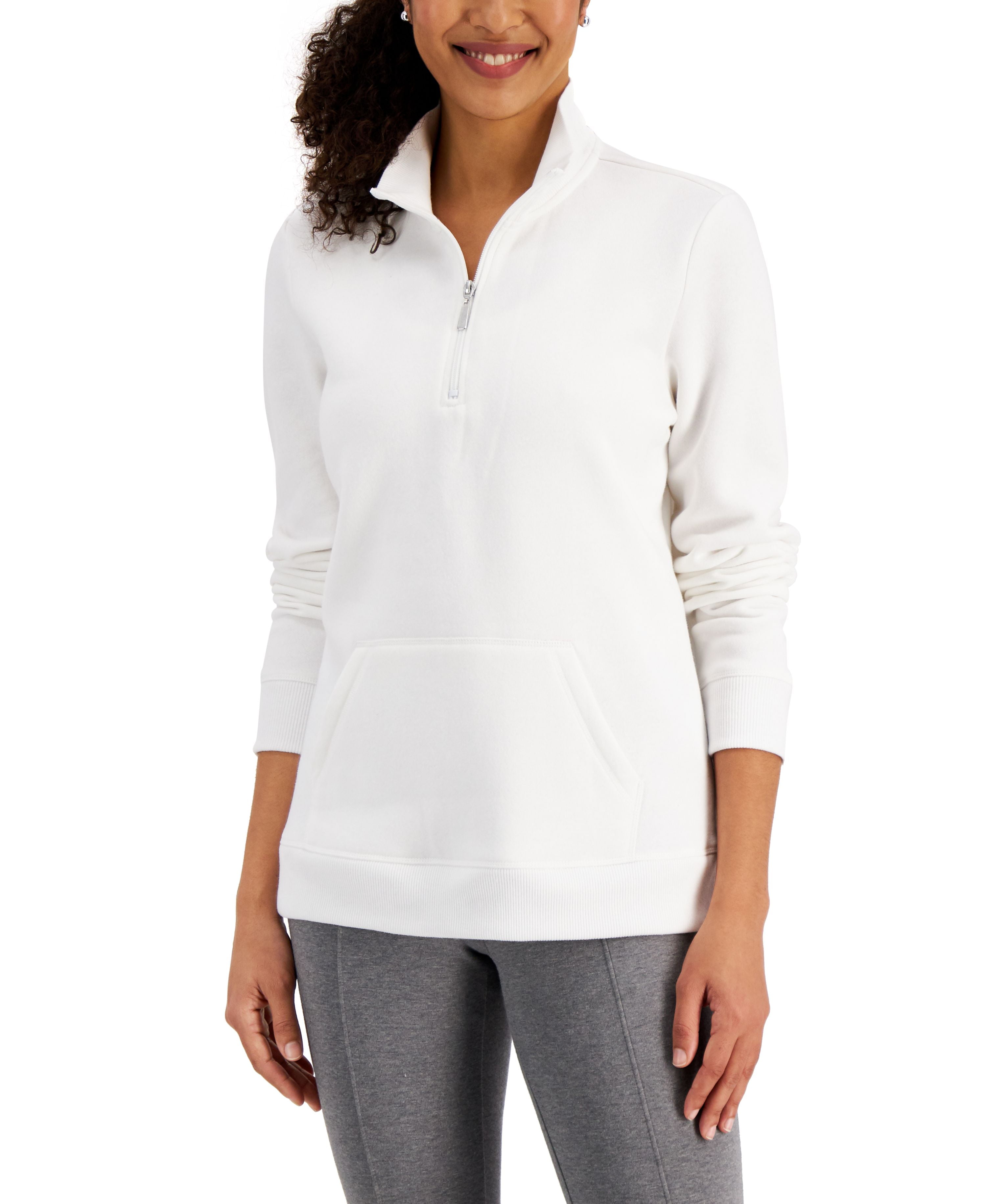 Karen Scott Fleece Quarter Zip Pullover Bright White XS - Walmart.com