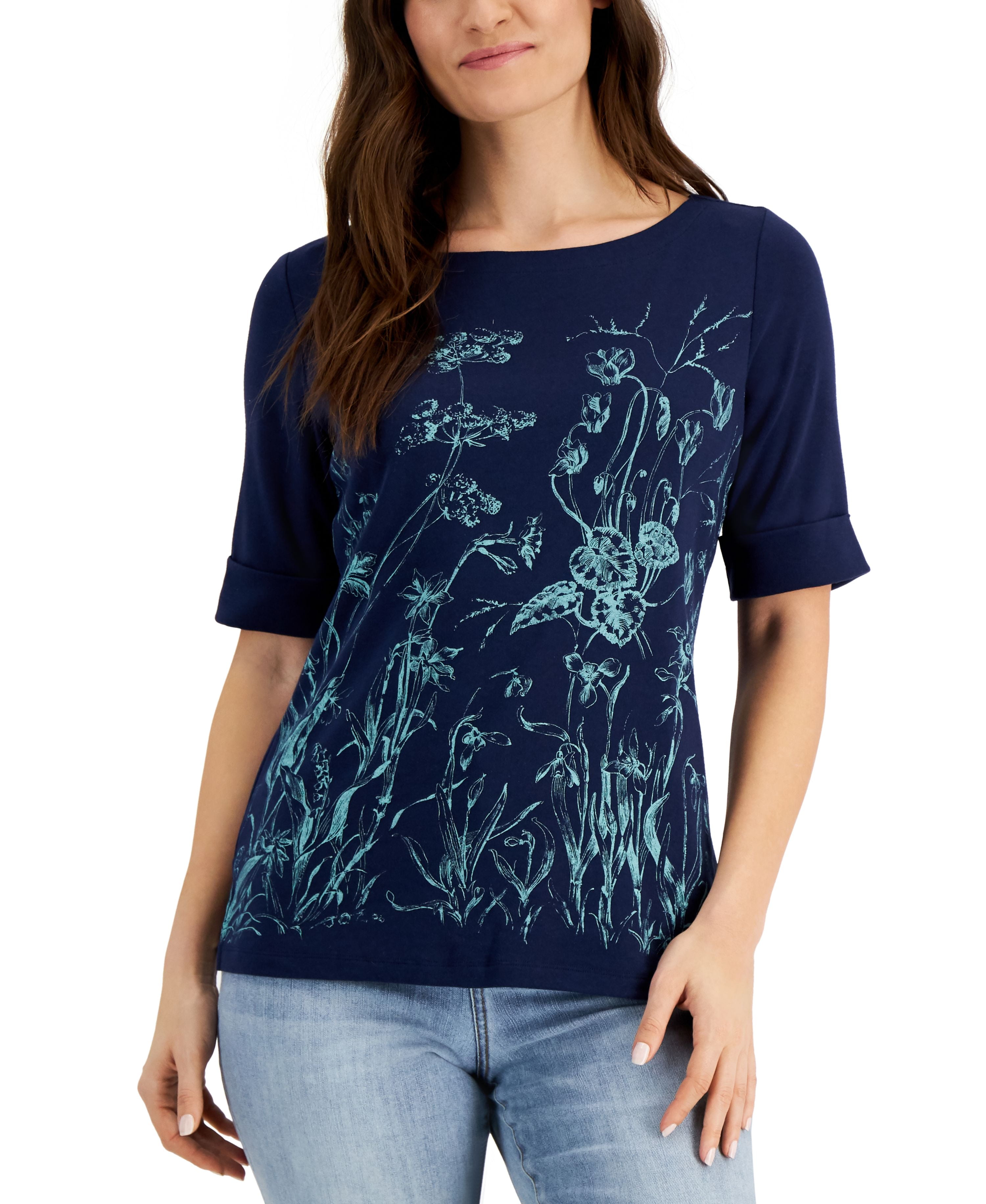 Karen Scott Grow With Me Boatneck Top Intrepid Blue XS - Walmart.com