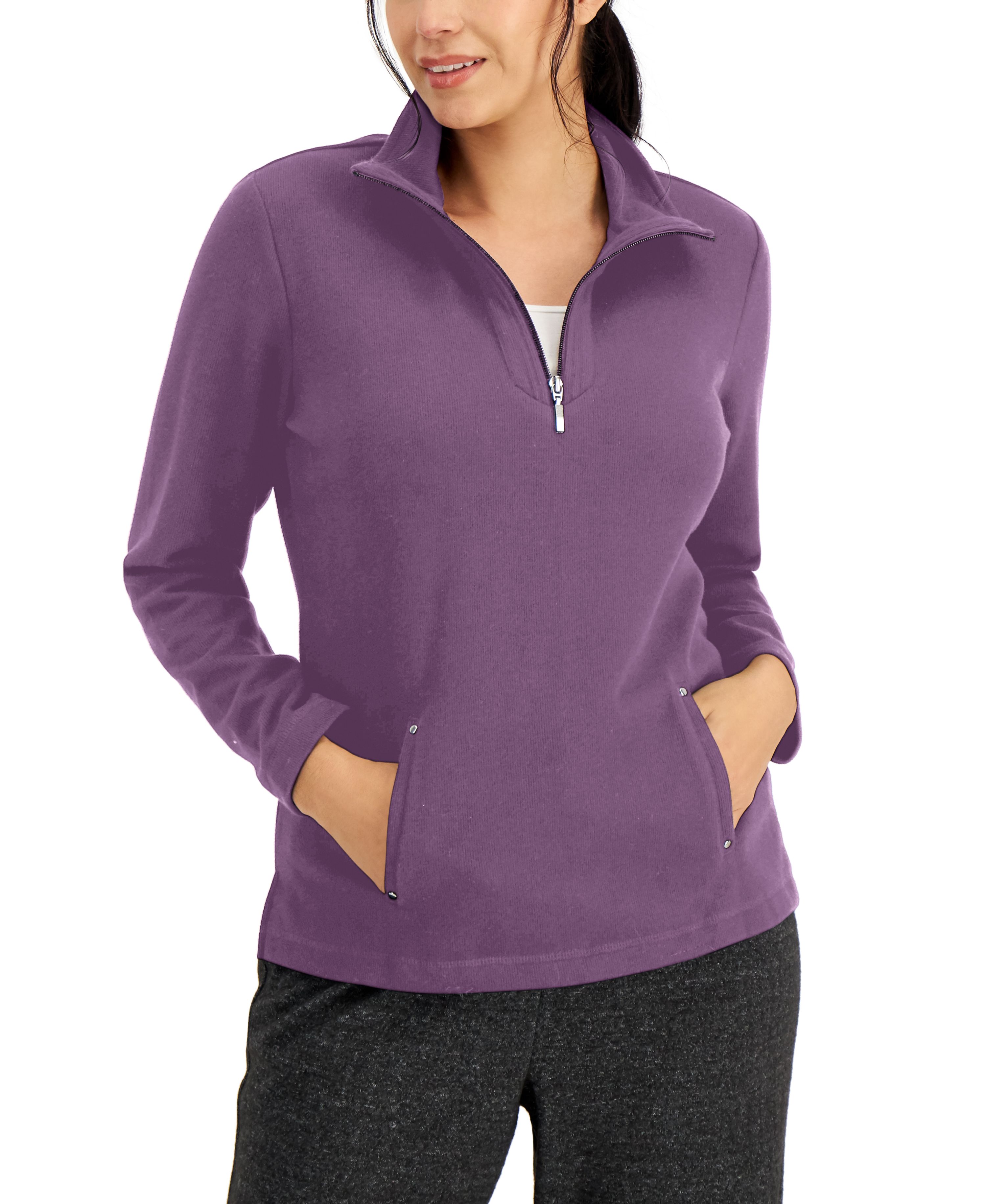 Karen Scott Half Zip Top Plum Rosette 2XL - Walmart.com