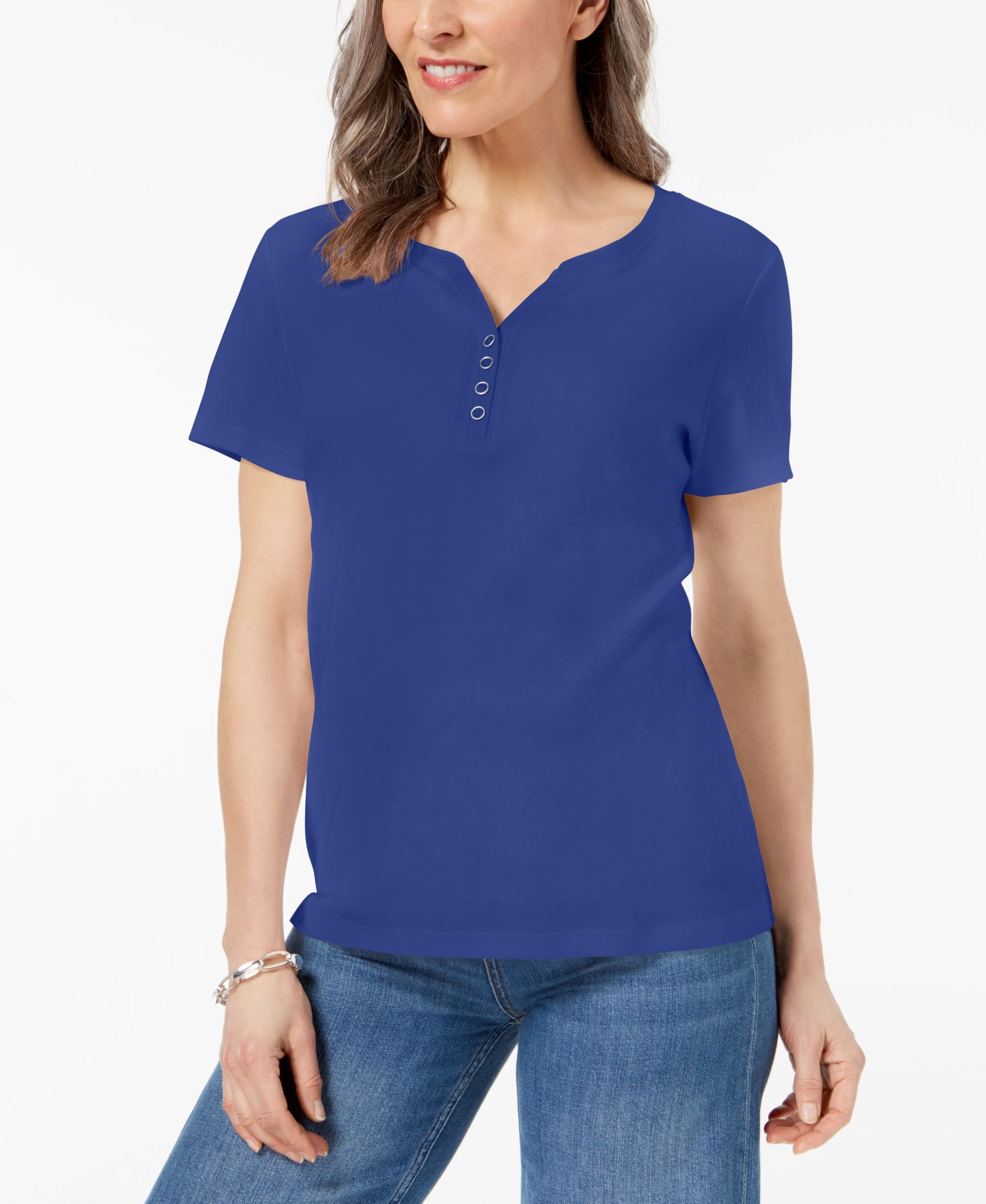 Karen Scott Henley T-Shirt Ultra Blue PXS - Walmart.com