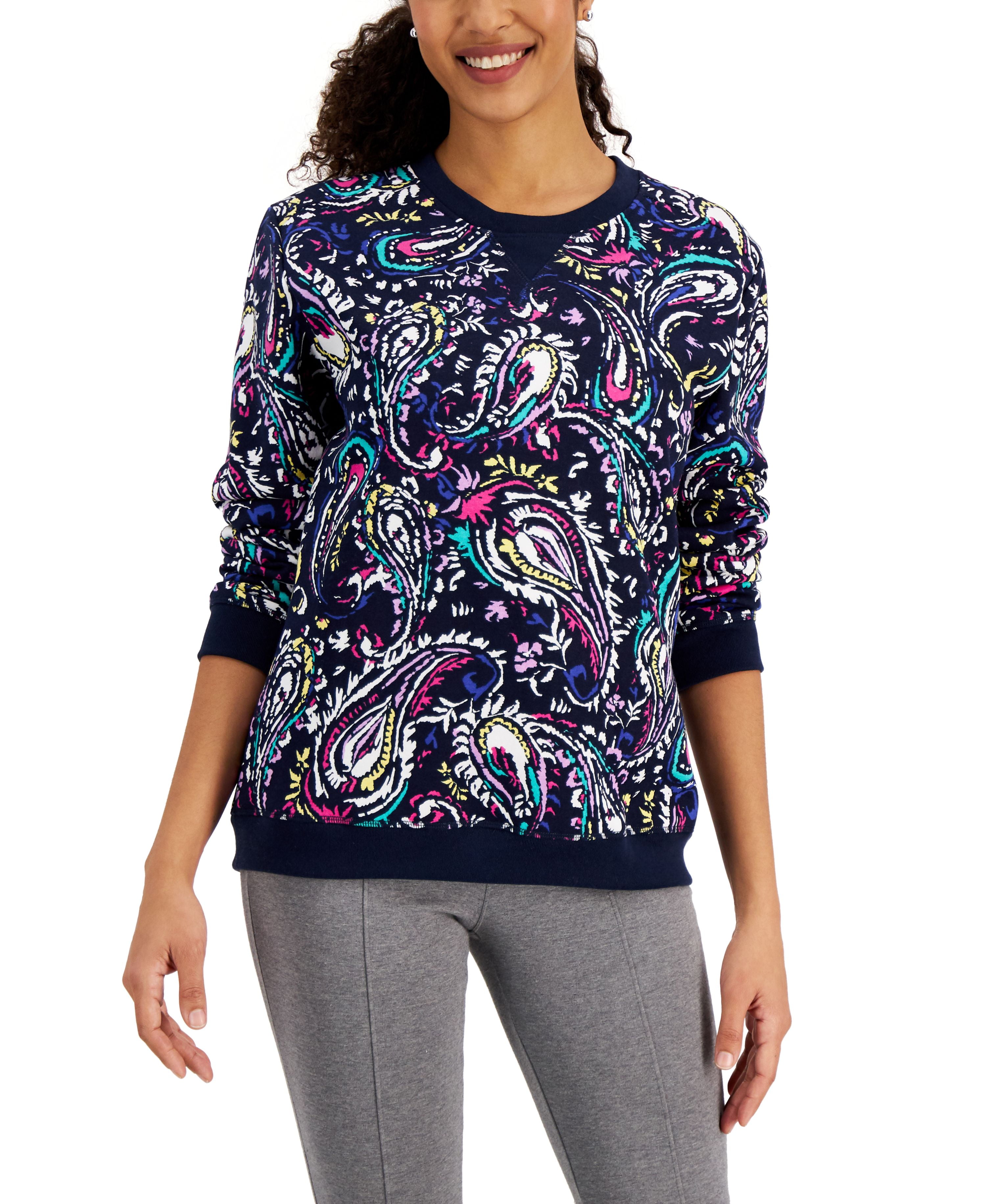 Karen Scott Jane Paisley Crewneck Top Intrepid Blue L - Walmart.com