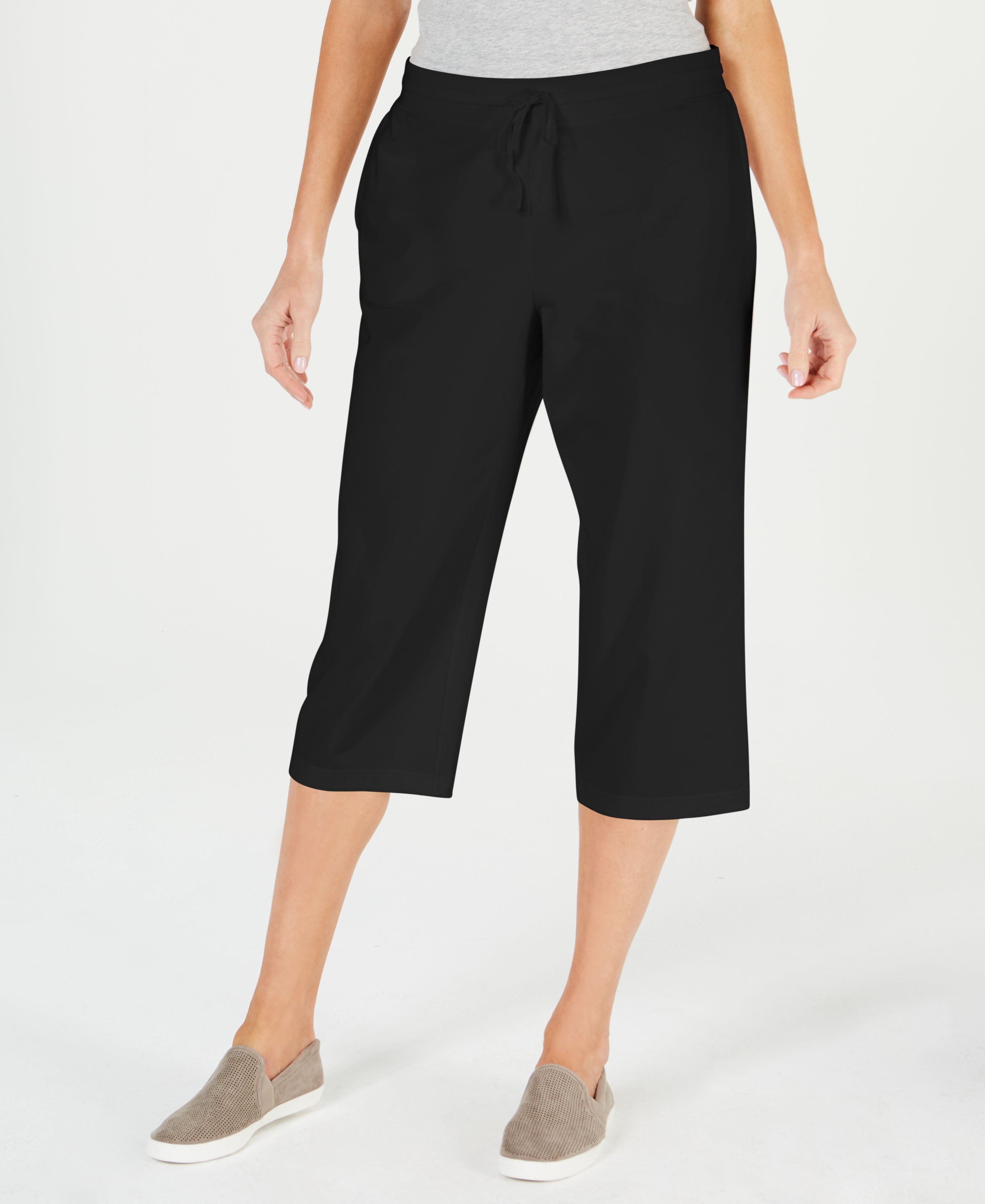 Karen Scott Knit Drawstring Capri Pants Deep Black XS - Walmart.com