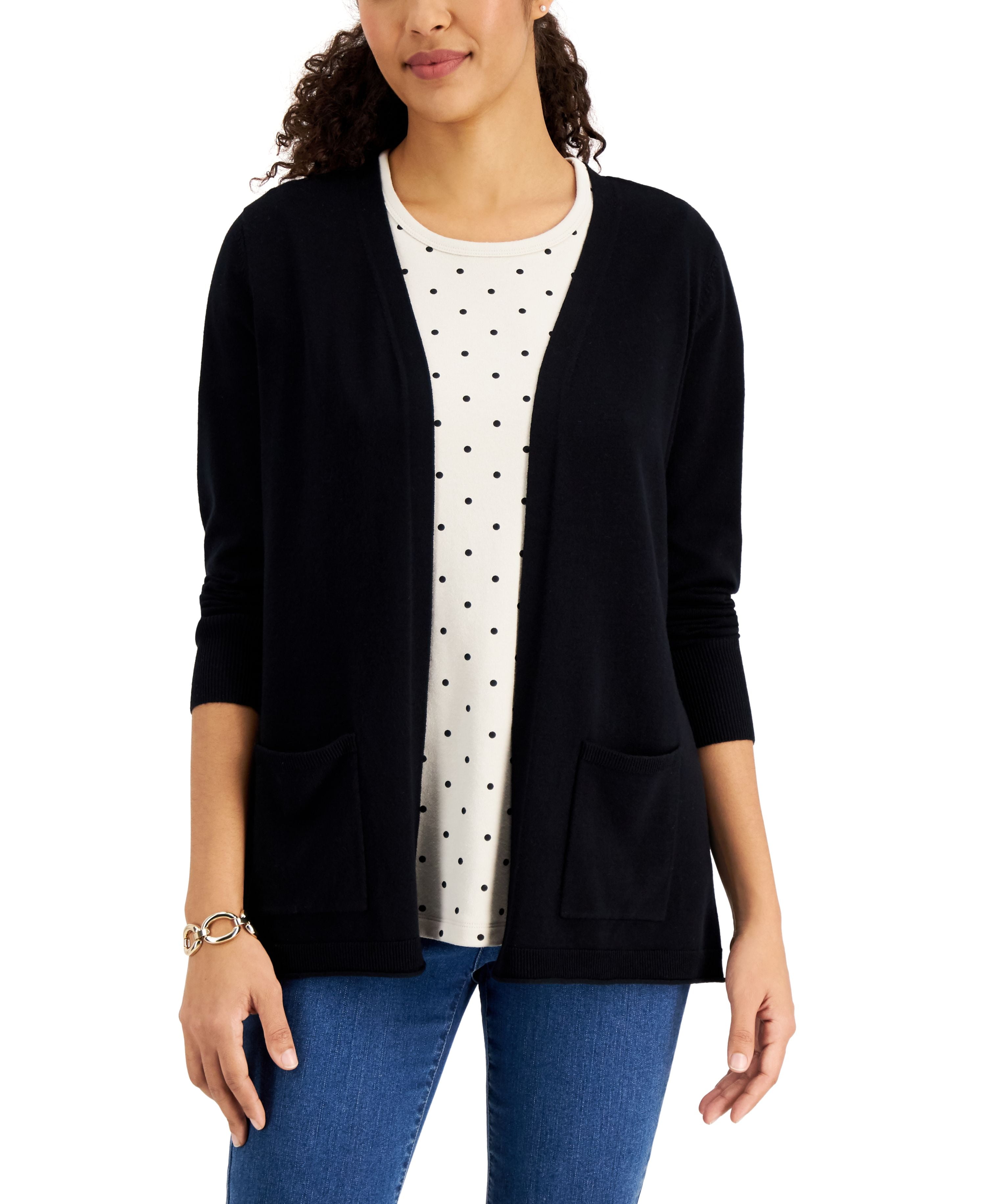 Karen Scott Open Front Cardigan Deep Black M - Walmart.com