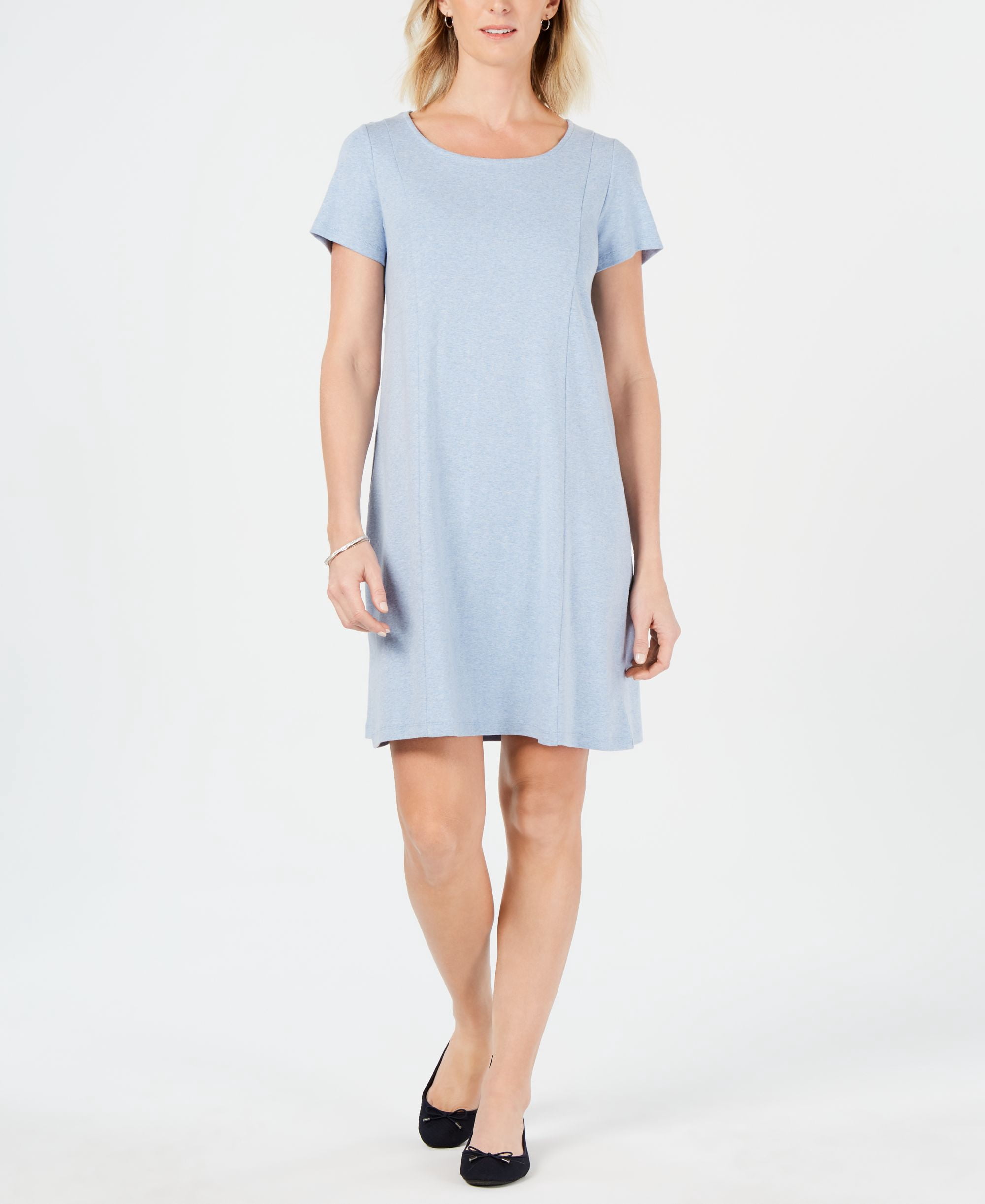 Karen Scott Petite Cotton Seam Detail Dress Light Blue Heather PL ...