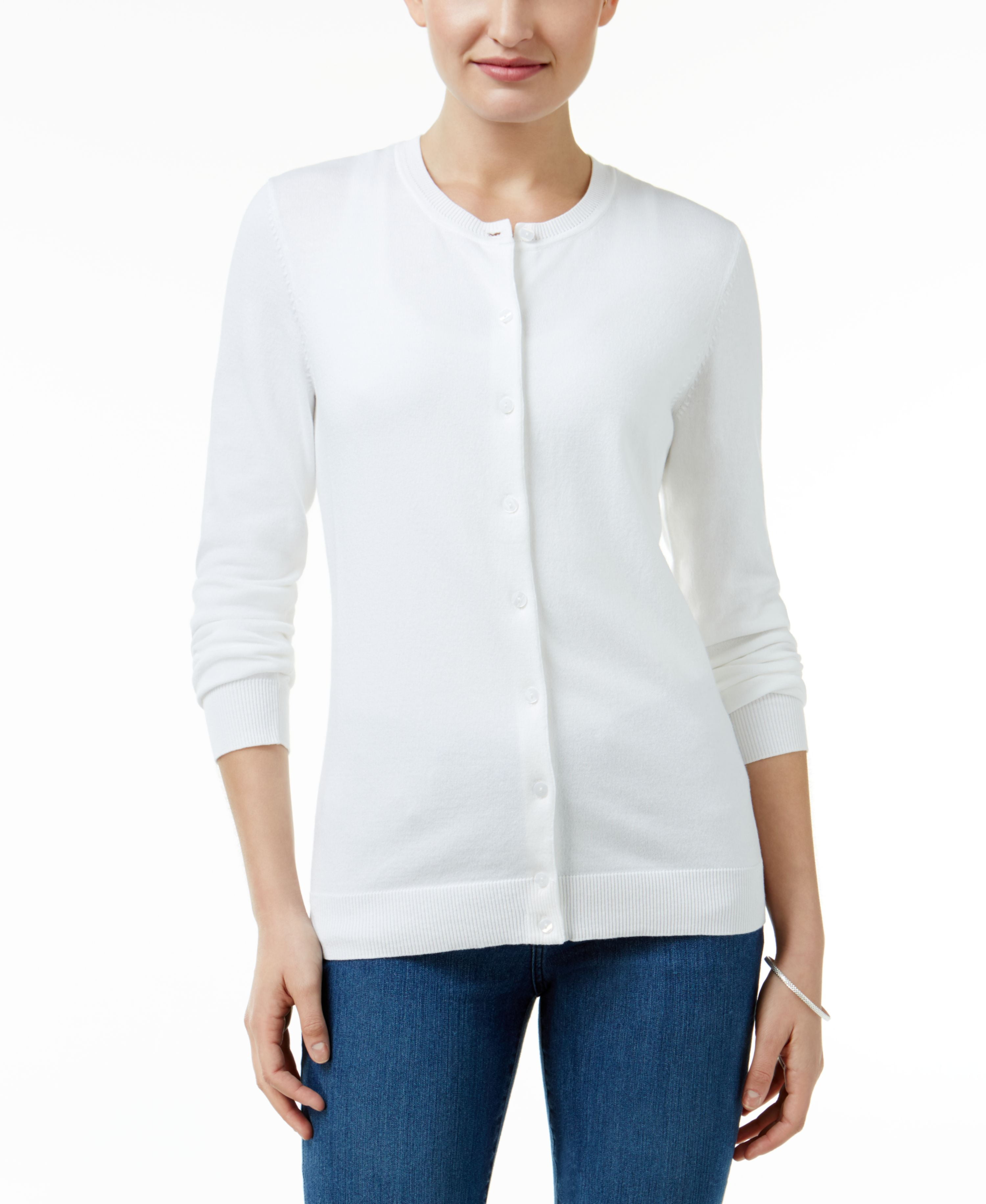 Karen Scott Petite Crew Neck Cardigan Bright White PXL - Walmart.com