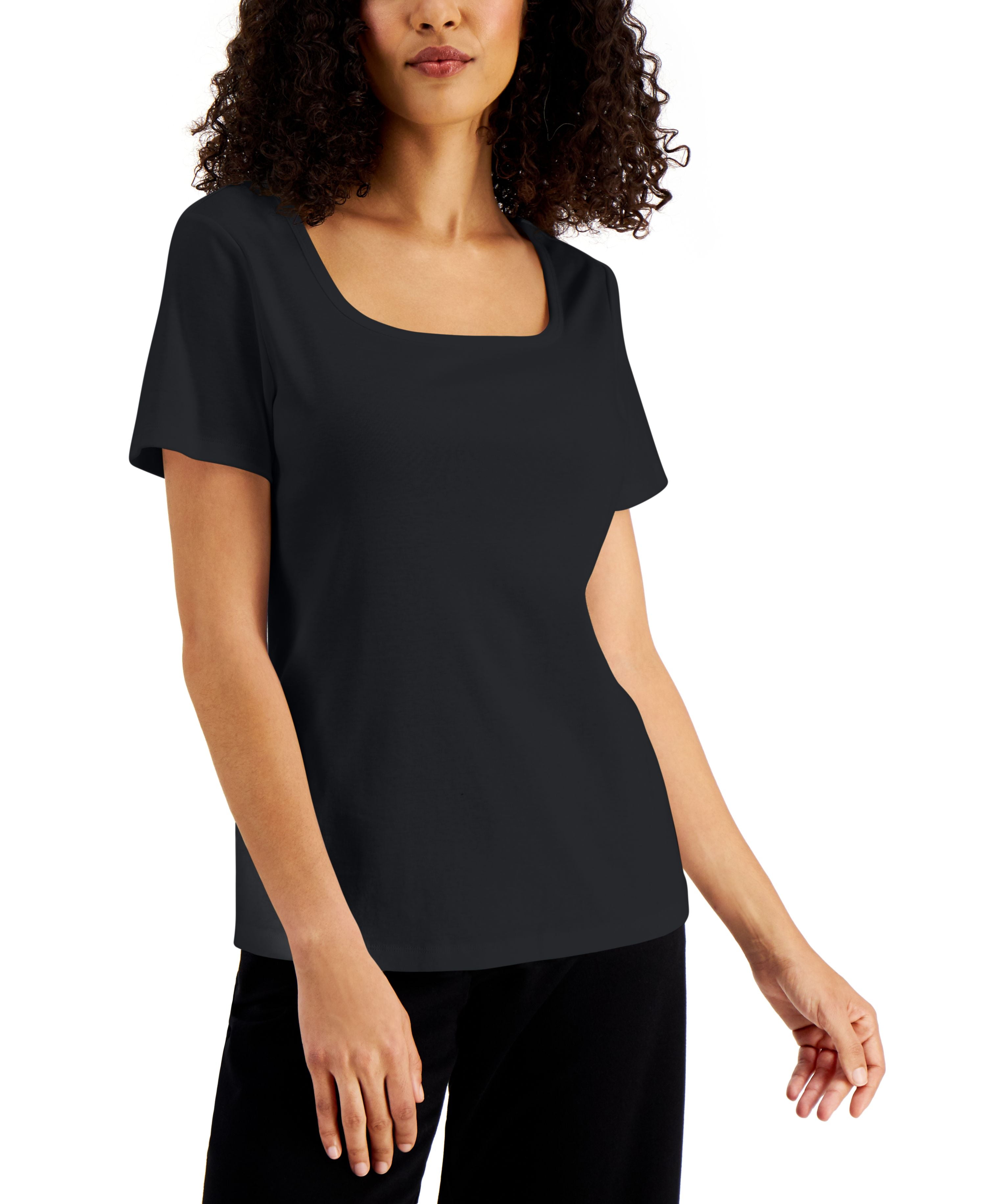 Karen Scott Petite Square Neck Cotton Top Deep Black PL - Walmart.com