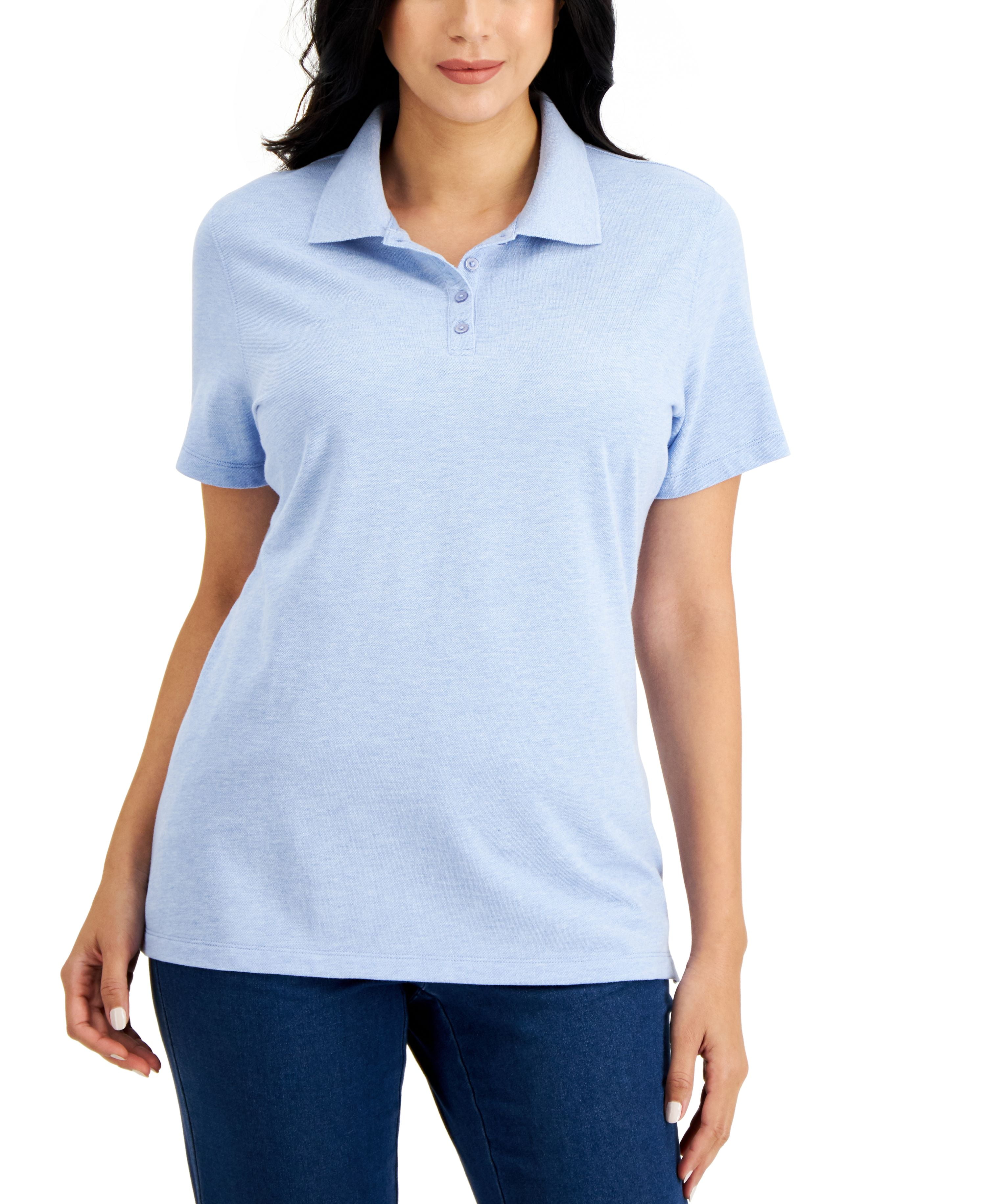 Karen Scott Pique Knit Polo Light Blue Heather 2XL - Walmart.com
