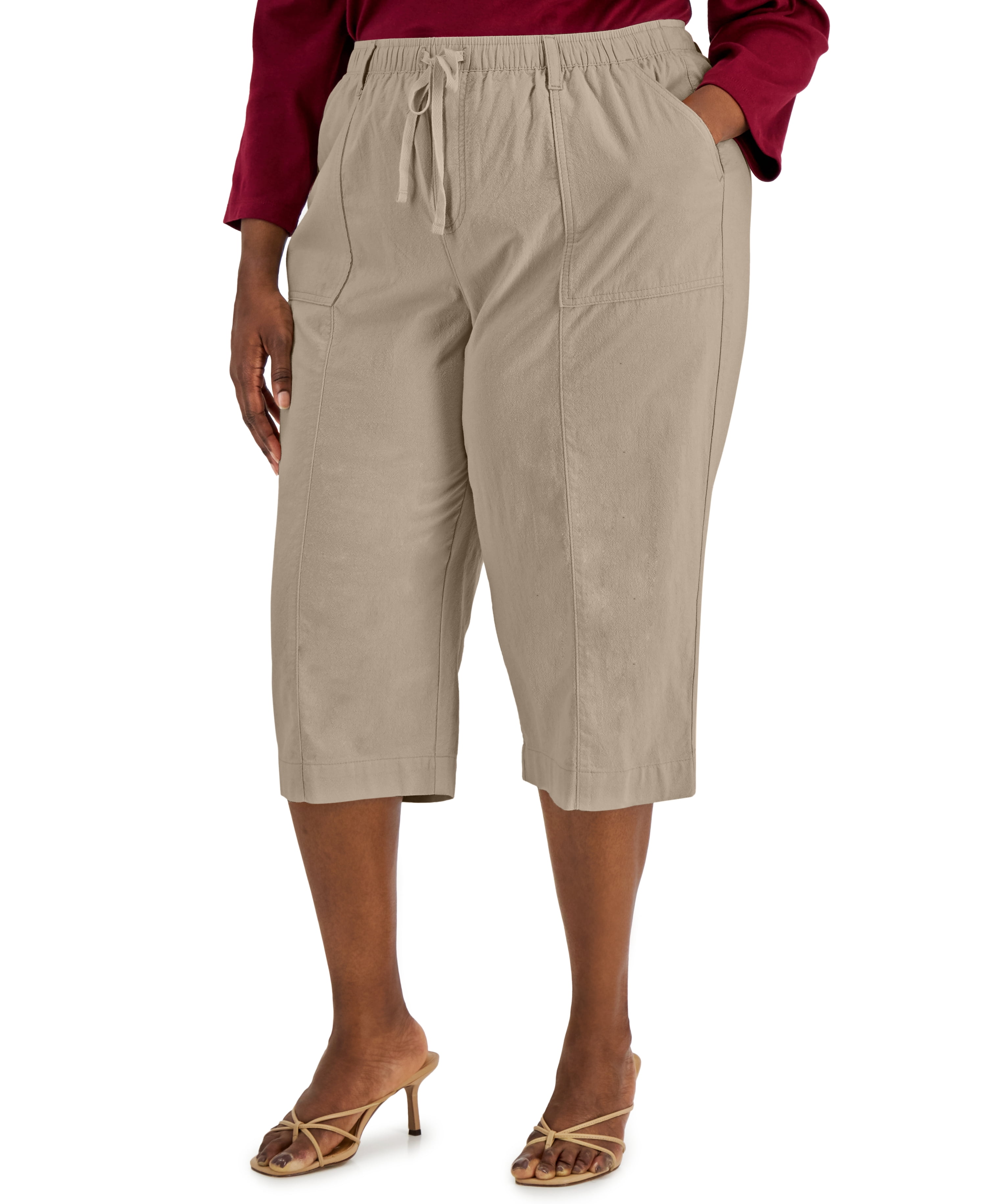 Karen Scott Plus Size Charlie Capri Pants Almond Khaki 3X - Walmart.com