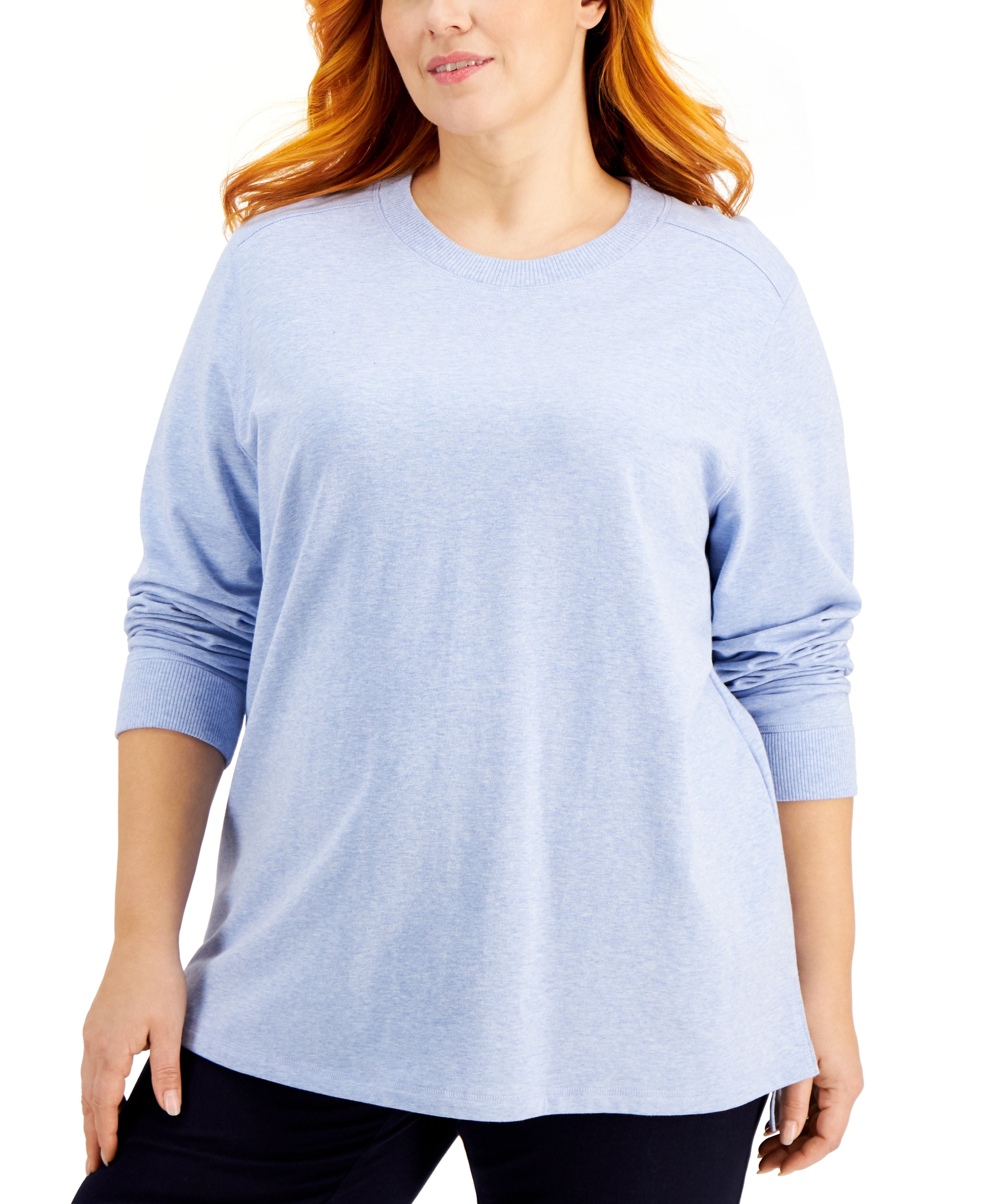Karen Scott Plus Size Cotton French Terry Tunic Light Blue Heather 3X ...
