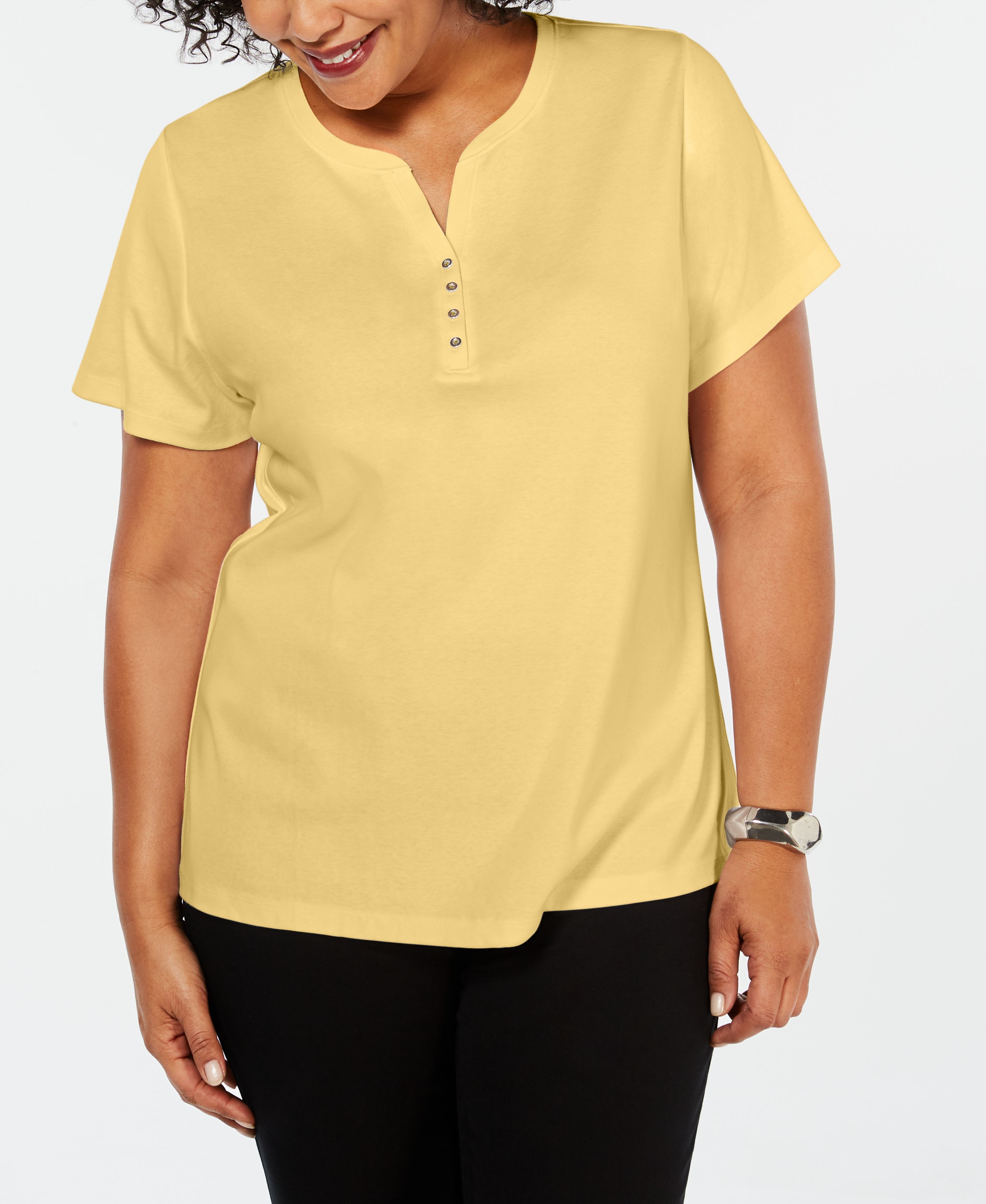 Karen Scott Plus Size Cotton Henley Top Citron Aura 1X - Walmart.com