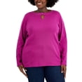 Karen Scott Plus Size Cotton Rhinestone Embellished Keyhole Cutout Top ...