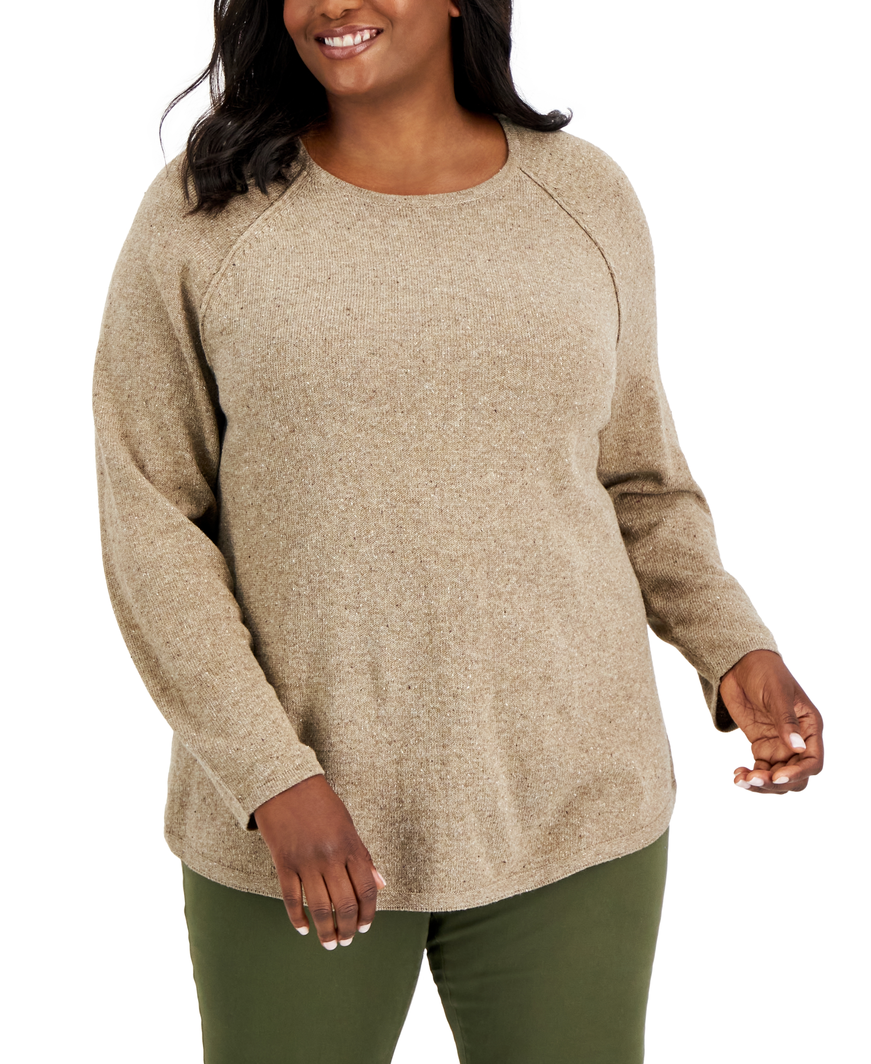 Karen Scott Plus Size Curved Hem Crewneck Sweater Chestnut Heather 4X ...