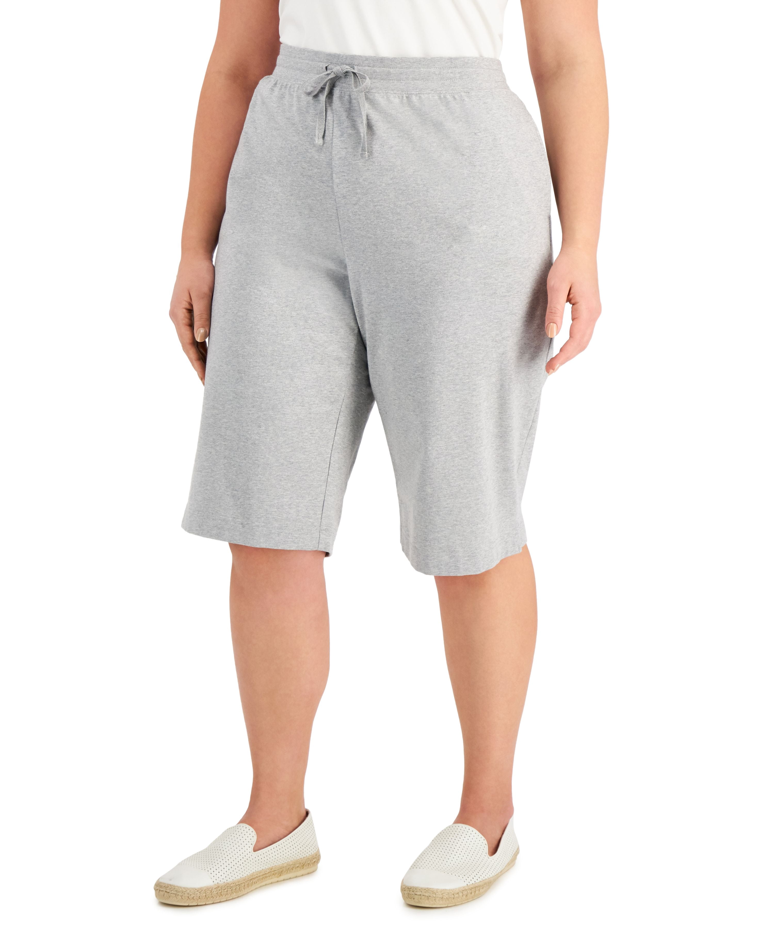 Karen Scott Plus Size Drawstring Skimmer Shorts Smoke Grey Heather 2X ...