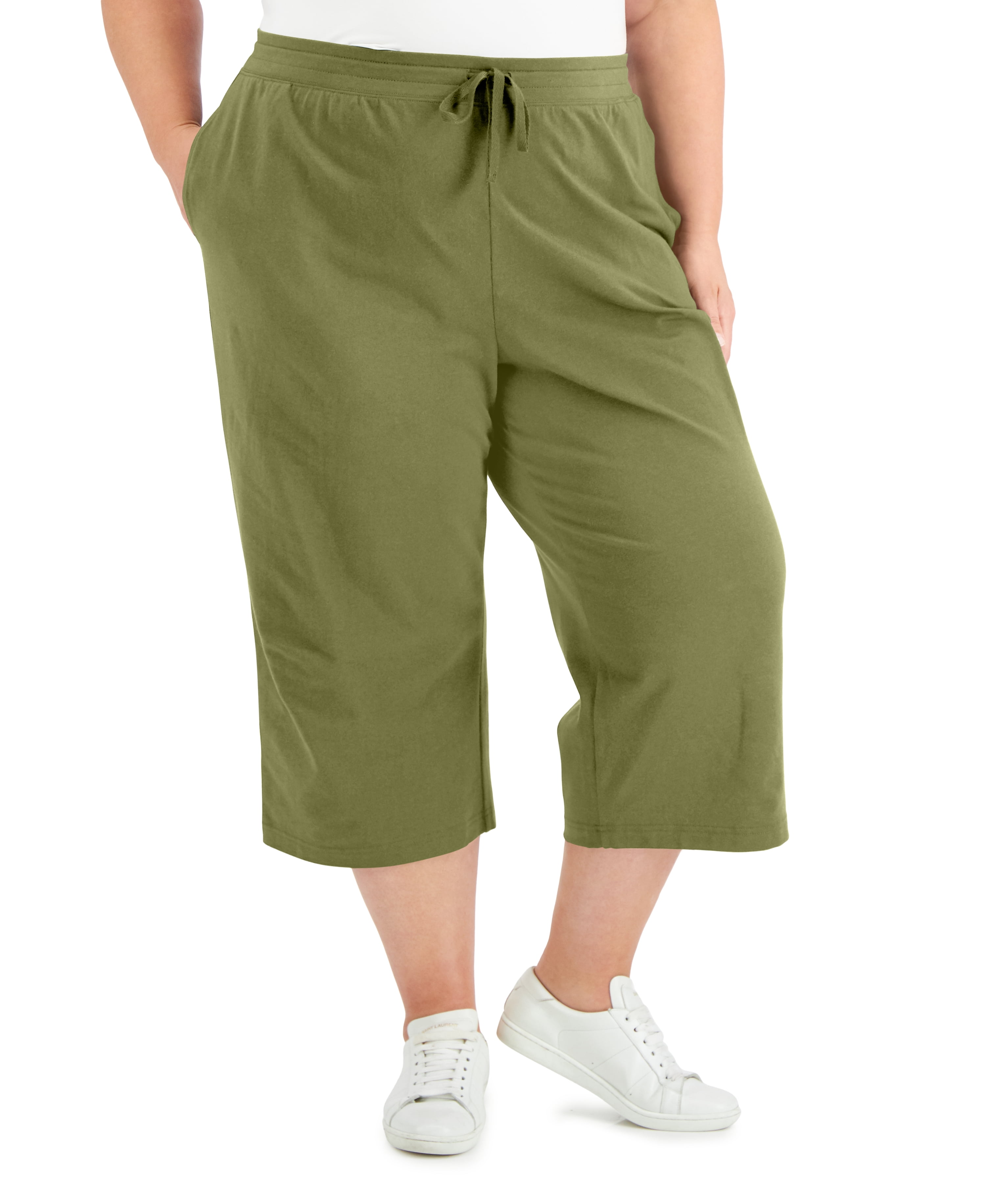 Karen Scott Plus Size Drawstring Waist Knit Capri Pants Winter Moss 4X ...