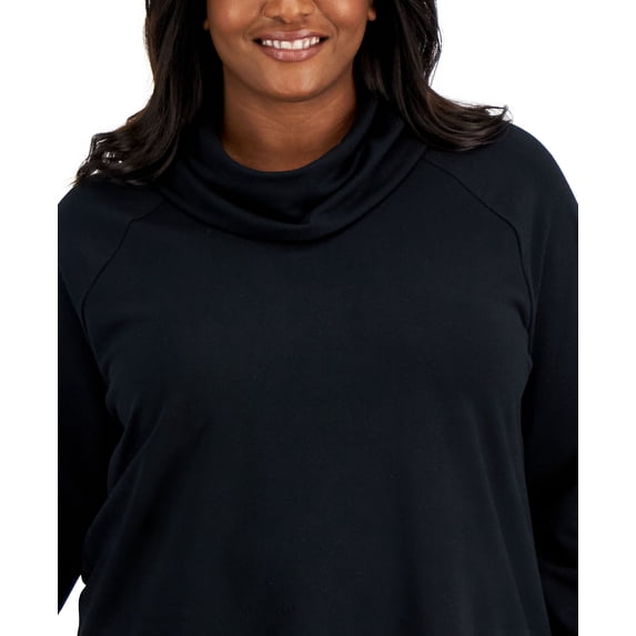 Karen Scott Plus Size French Terry Cowl Neck Tunic Deep Black 3X ...