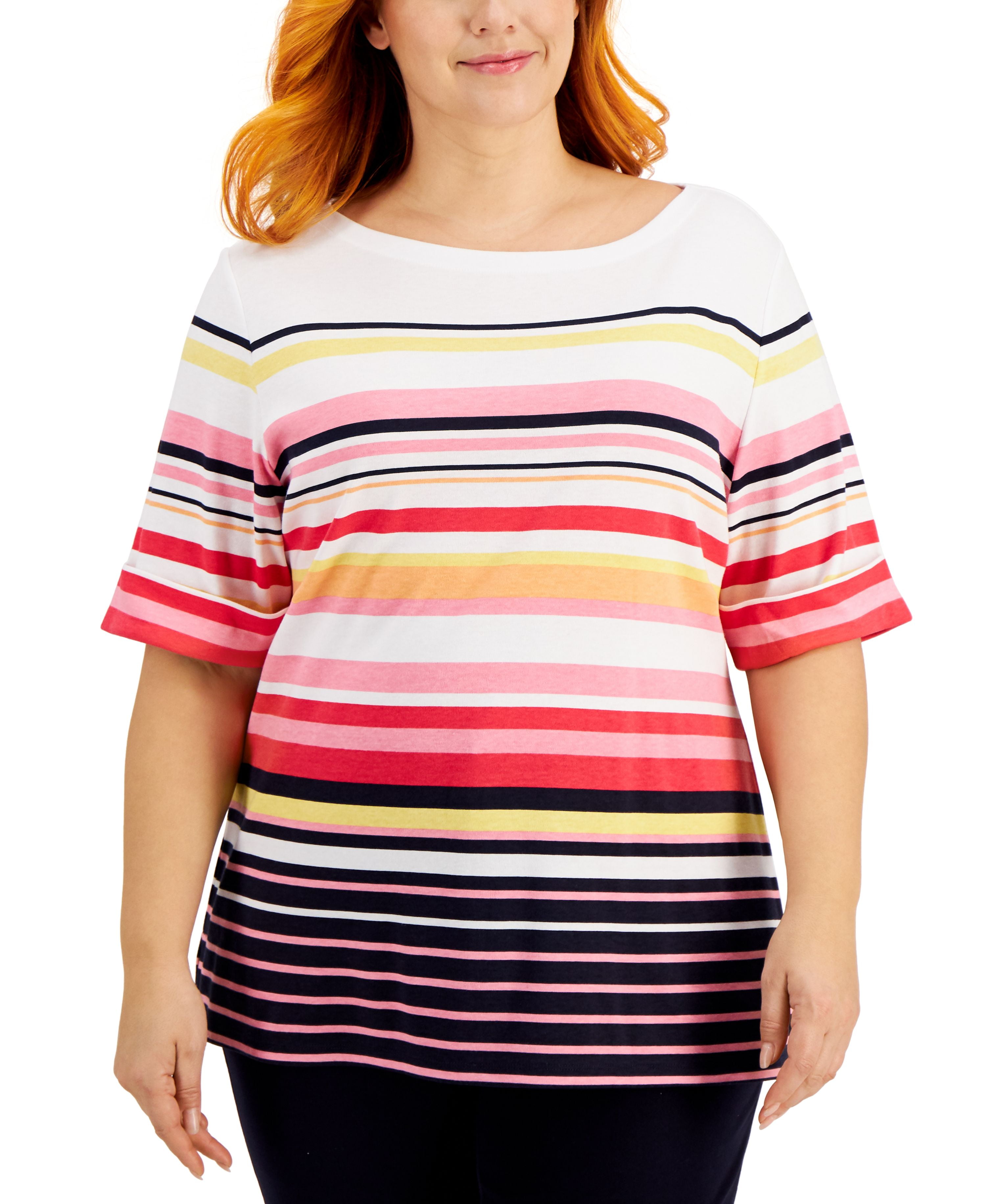 Karen Scott Plus Size Reese Striped Top Bright White 2X - Walmart.com
