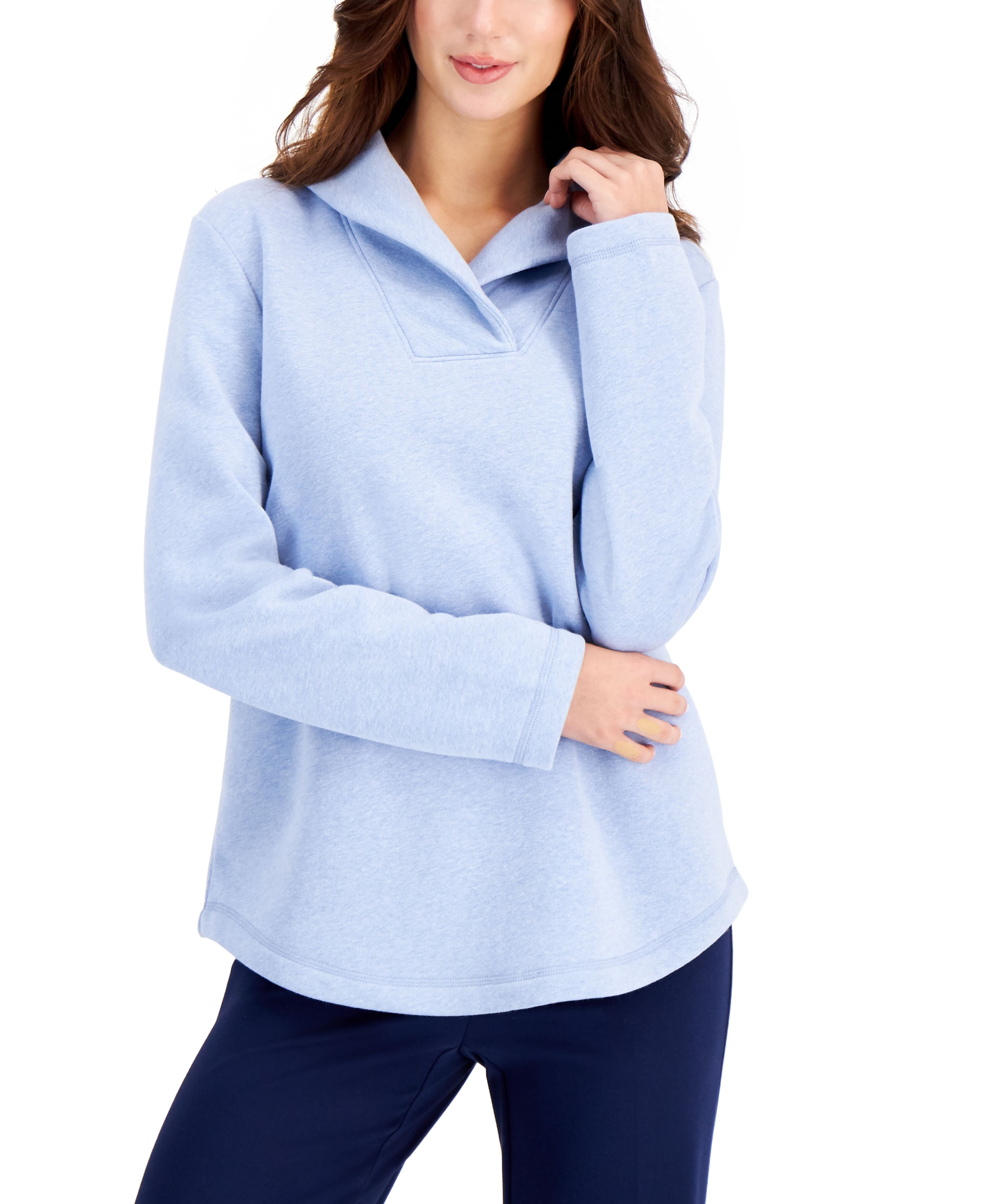 Karen Scott Shawl Collar Fleece Top Light Blue Heather XS - Walmart.com