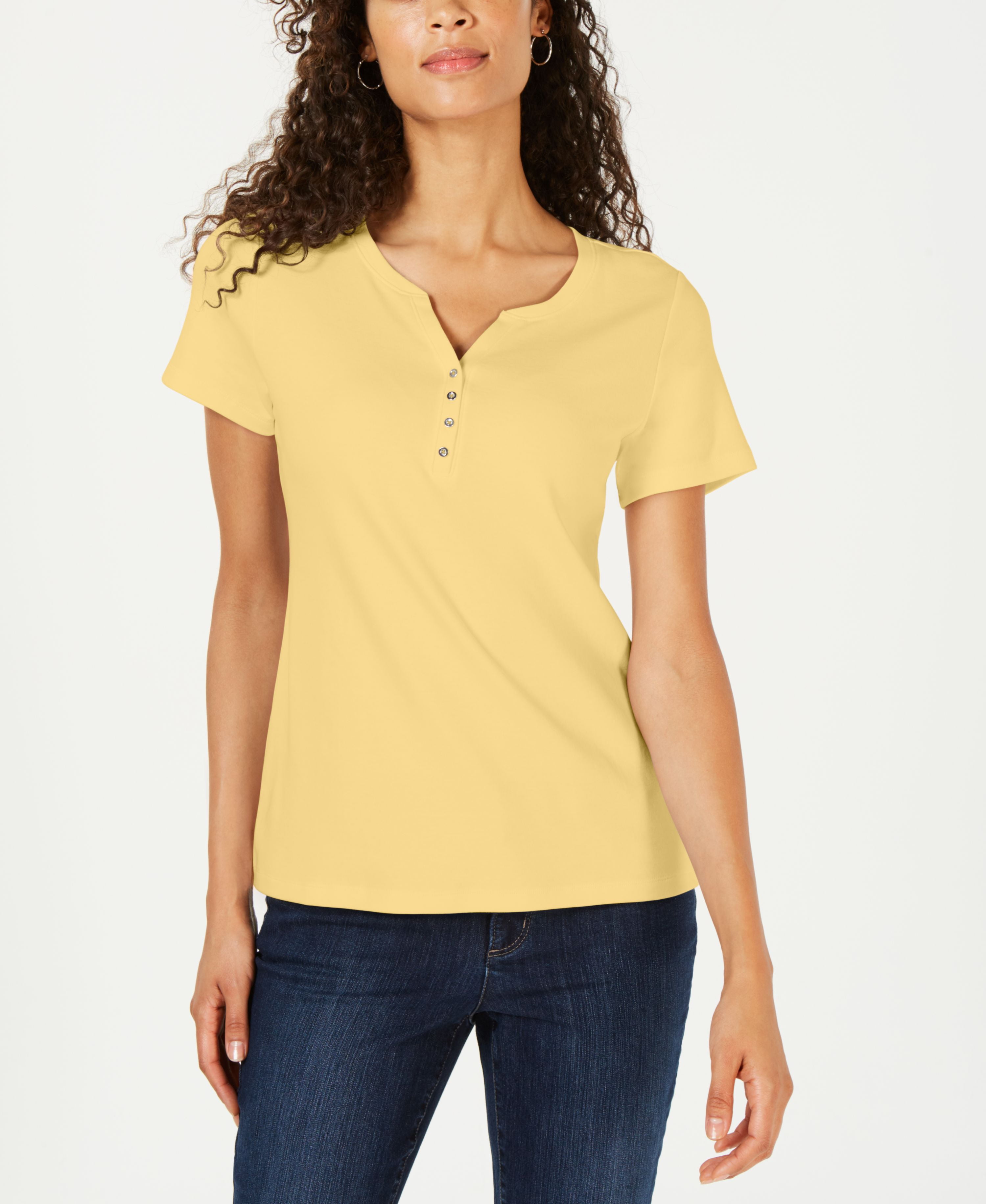 Karen Scott Short Sleeve Henley Top Citron Aura 2XL - Walmart.com