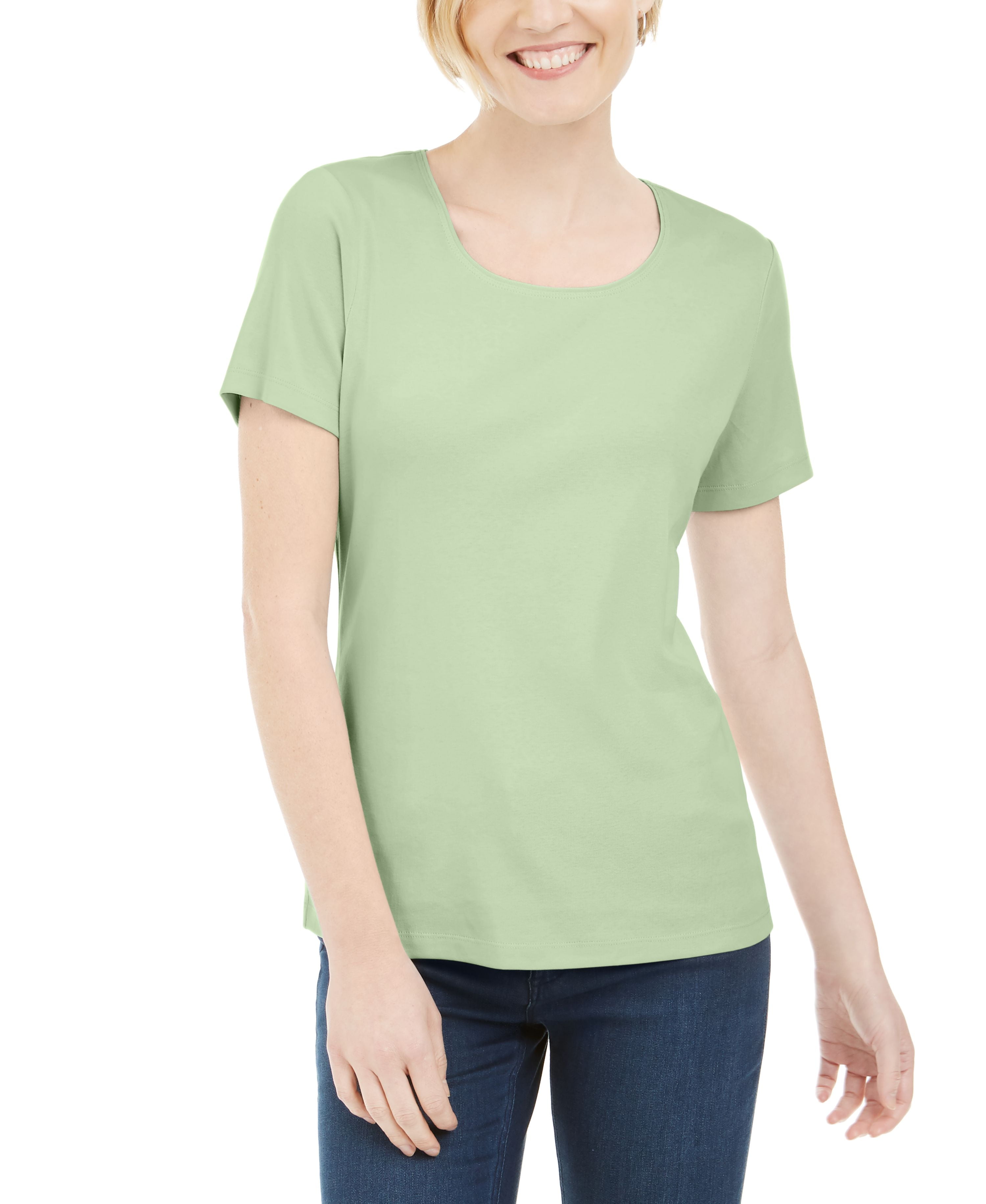 Karen Scott Short Sleeve Scoop Neck Top Calm Aloe 2XL - Walmart.com