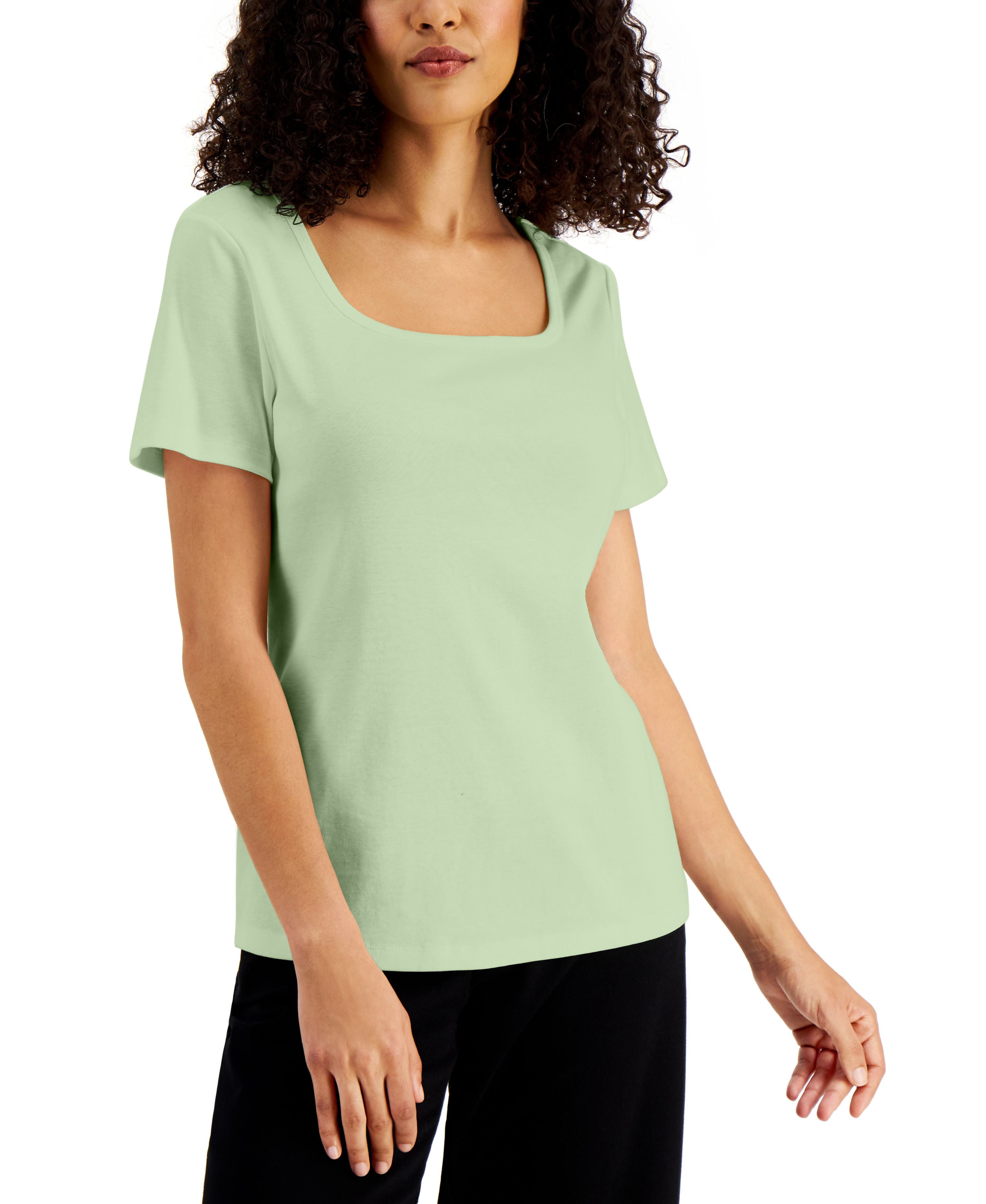Karen Scott Solid Square Neck Cotton Top Calm Aloe S - Walmart.com