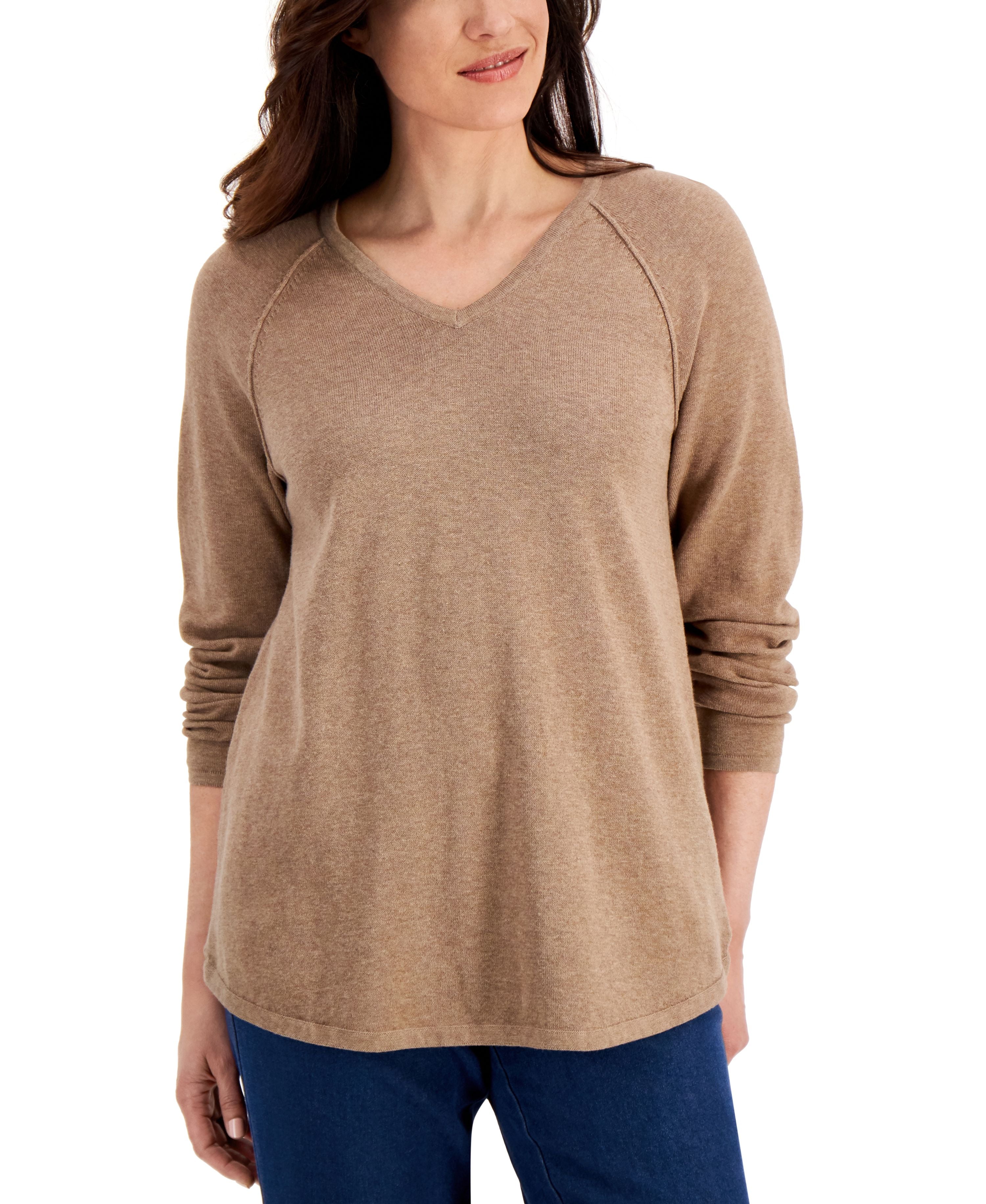 Karen Scott Solid V Neck Curved Hem Sweater Chestnut Heather S ...
